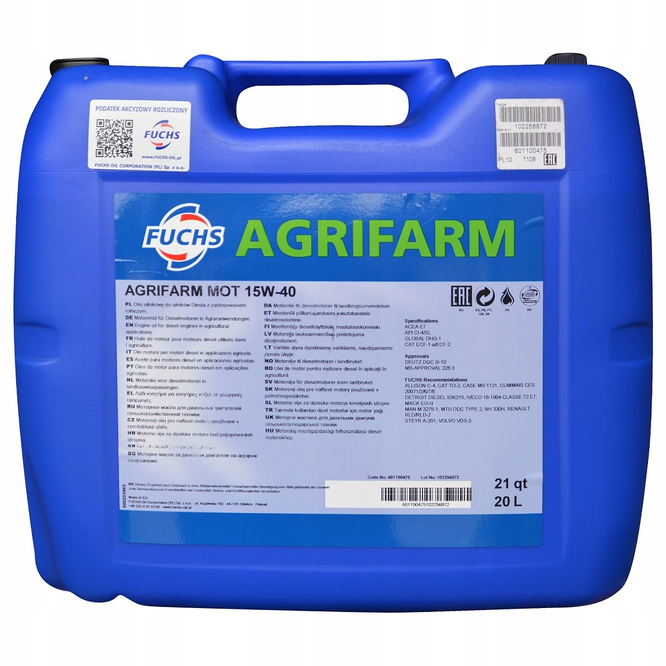FUCHS AGRIFARM 15W40 MOT FUCHS 20L 15W40 AGRI 20 za 388,84 zł z ...