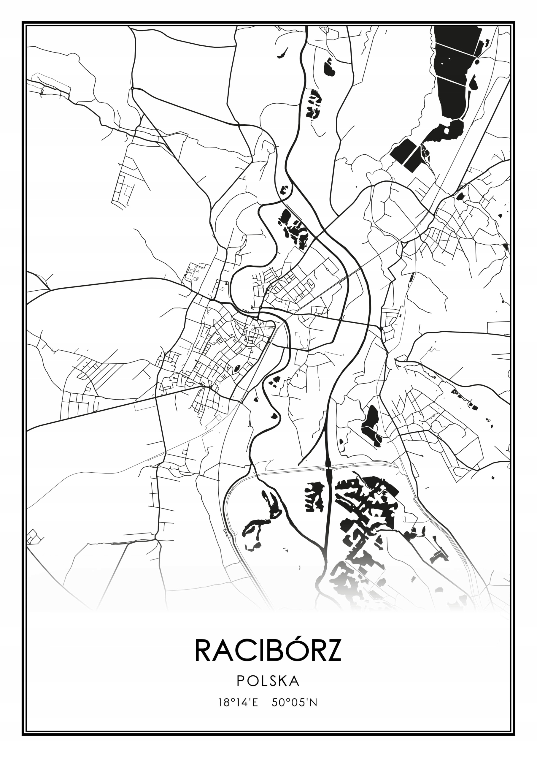 Mapa czarno biała plakat Racibórz 91x61cm (5904933383849) • Cena ...