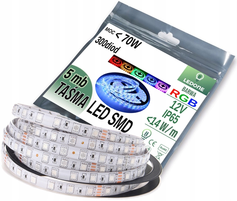TAŚMA LISTWA LED RGB 300 SMD 5050 5MB WODOODPORNA (5904261910656 ...