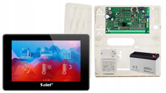 ZESTAW ALARMOWY SATEL INTEGRA 32 ALARM MANIPULATOR DOTYK 7" AKUMULATOR ...