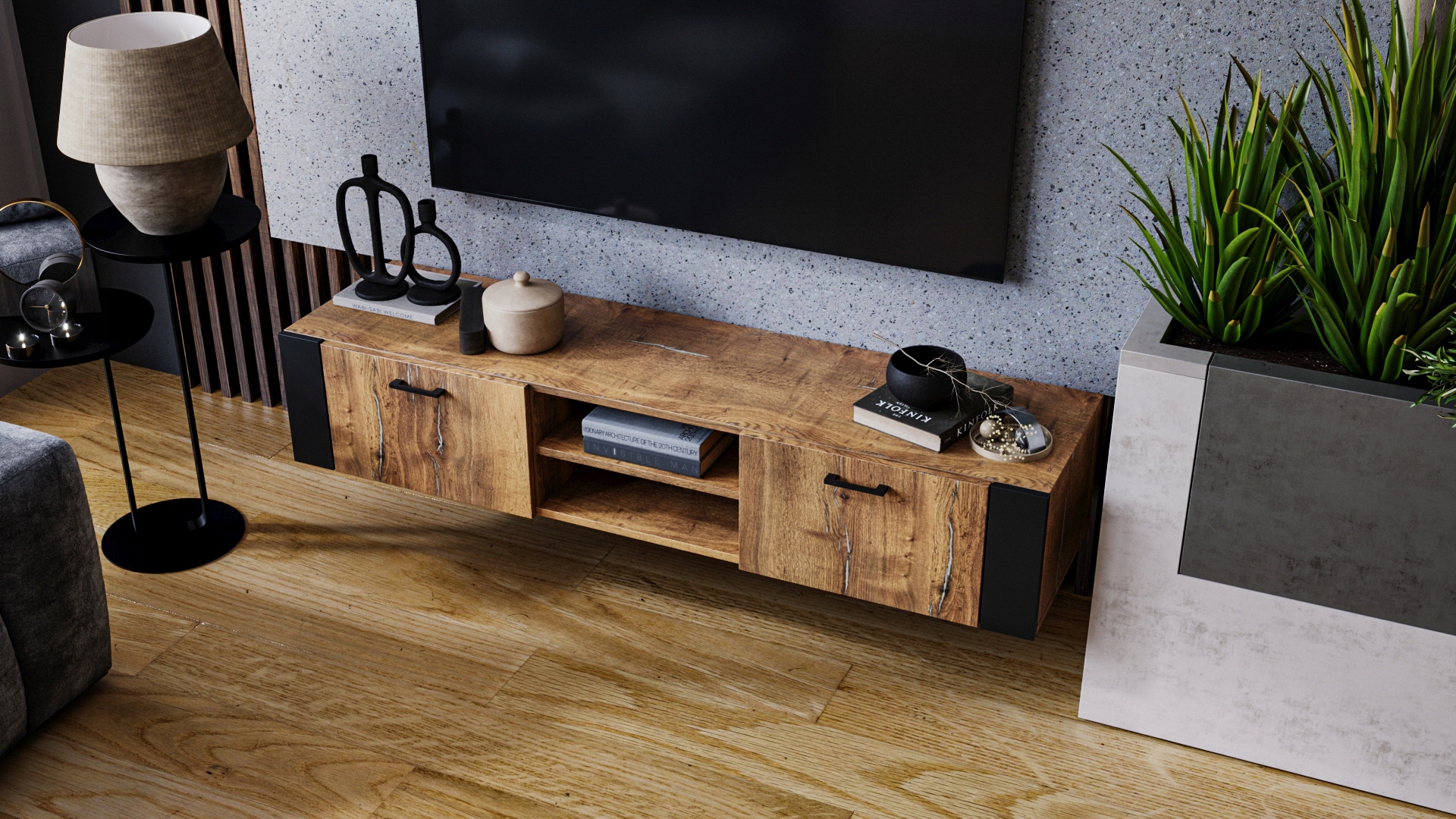 Szafka szafa RTV 160 loft retro dąb wisząca KARO (PC-KARO-RTV-160-OAK ...