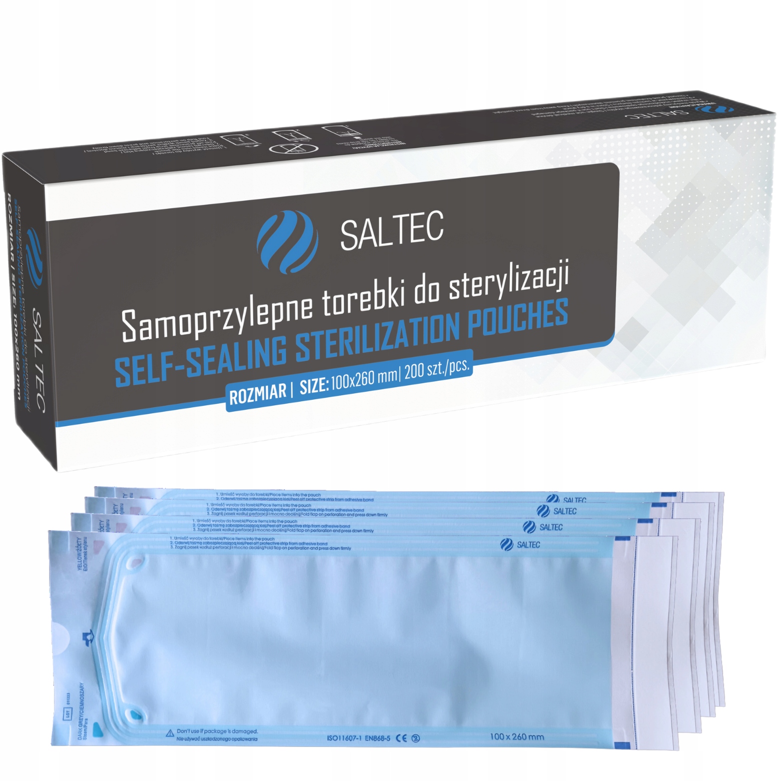TOREBKI DO STERYLIZACJI AUTOKLAWU SALTEC 100X260 MM SAMOPRZYLEPNE 200 ...