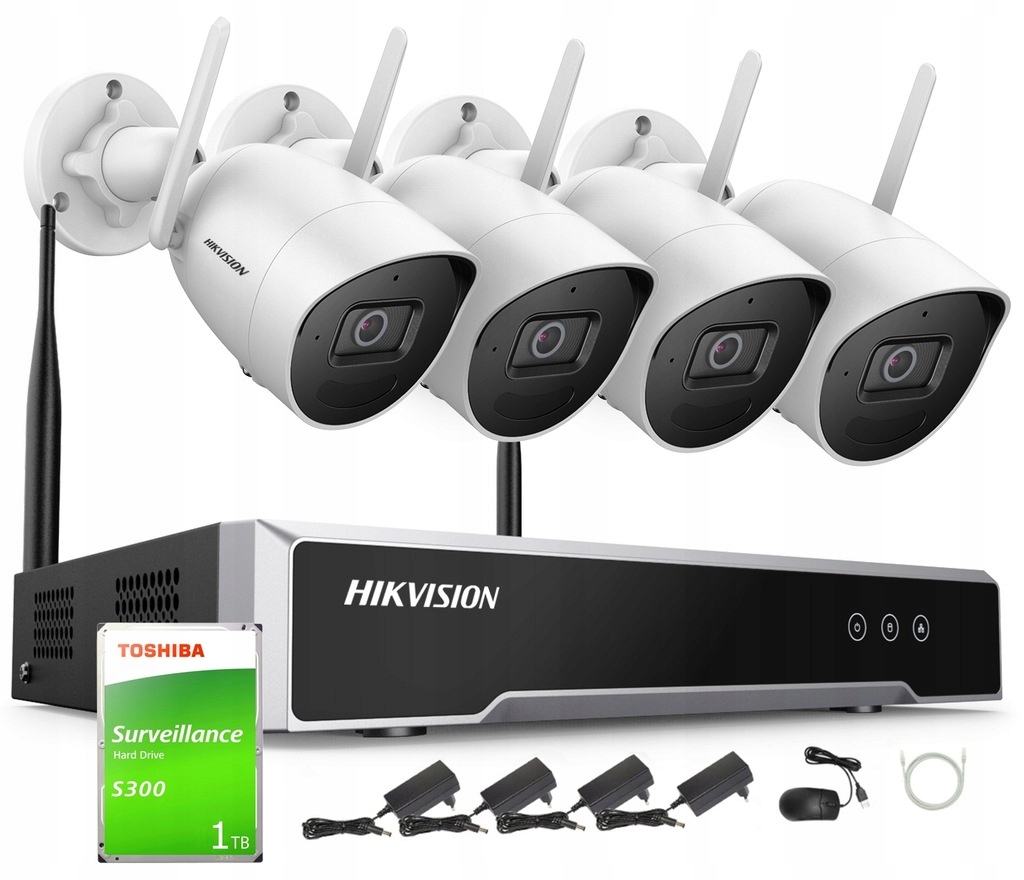 Kamera IP wewnętrzna, zewnętrzna Hikvision WiFi KIT 4MPX + NVR +Dysk ...