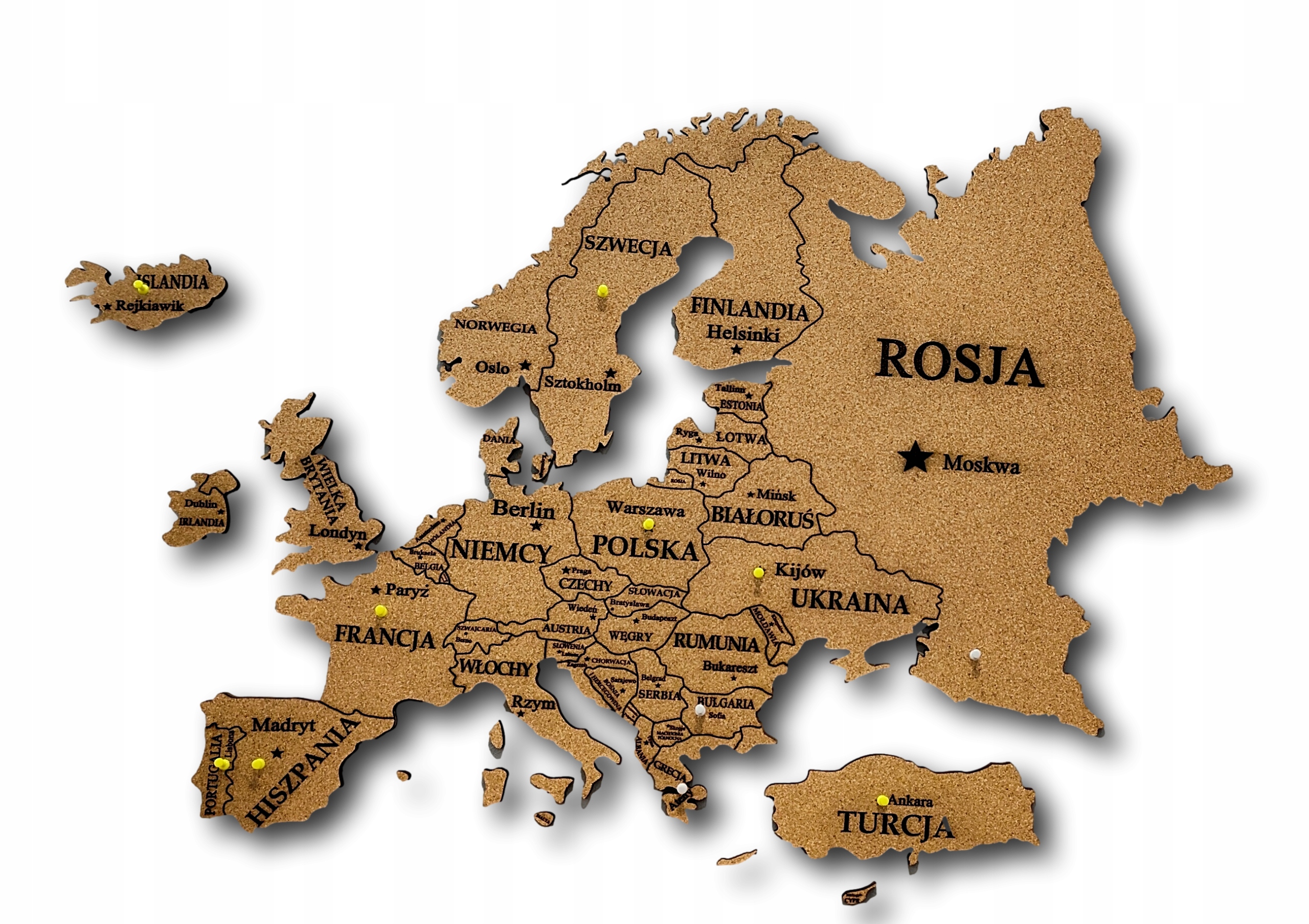 Korkowa Mapa Europy grawerowana, państwa + stolice korek 95x60 8mm ...