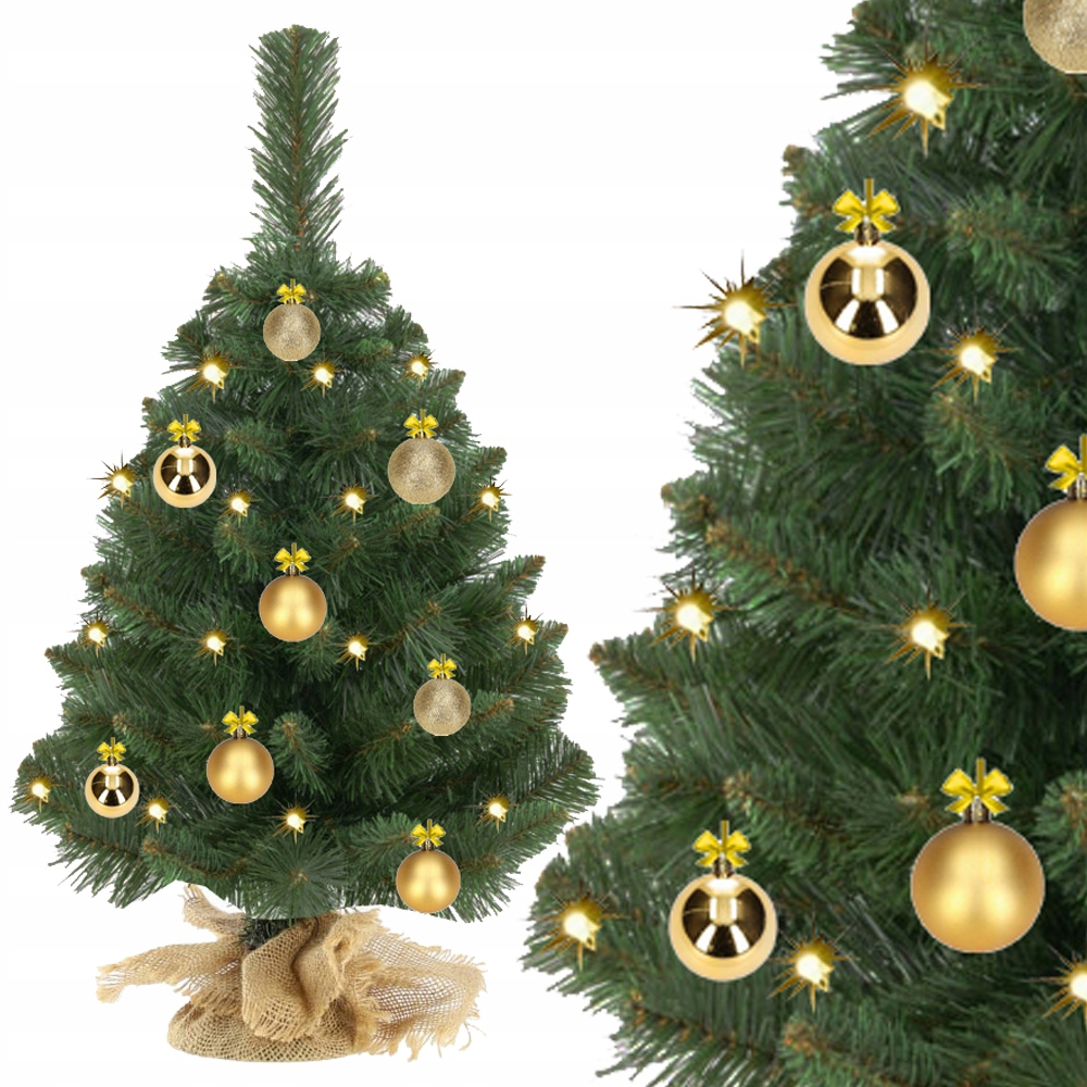 CHOINKA SZTUCZNA- CHOINECZKA MAŁA GĘSTA 40CM + LAMPKI LED + BOMBKI ...