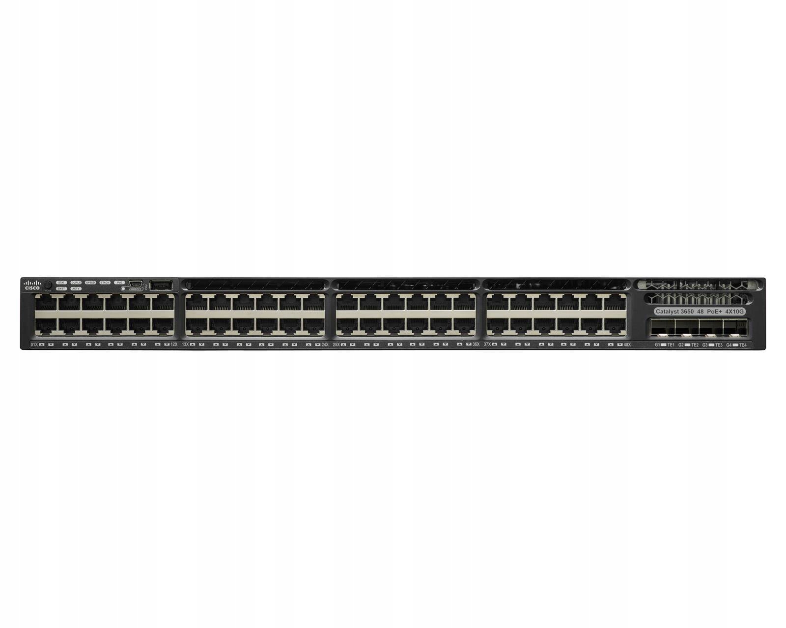 WS-C3650-48FQ-S Switch CISCO 48x1G RJ45 PoE+ 775W 4x10G SFP+ IP Base L3 ...