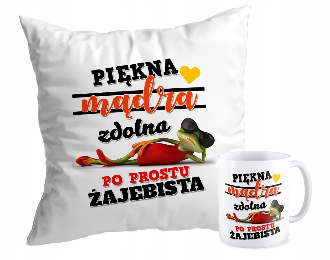 Zestaw PODUSZKA + KUBEK Żaba PIĘKNA ŻAJEBISTA (Prezent Zabawny Śmieszny ... Zestaw PODUSZKA + KUBEK Żaba PIĘKNA ŻAJEBISTA (Prezent Zabawny Śmieszny ...