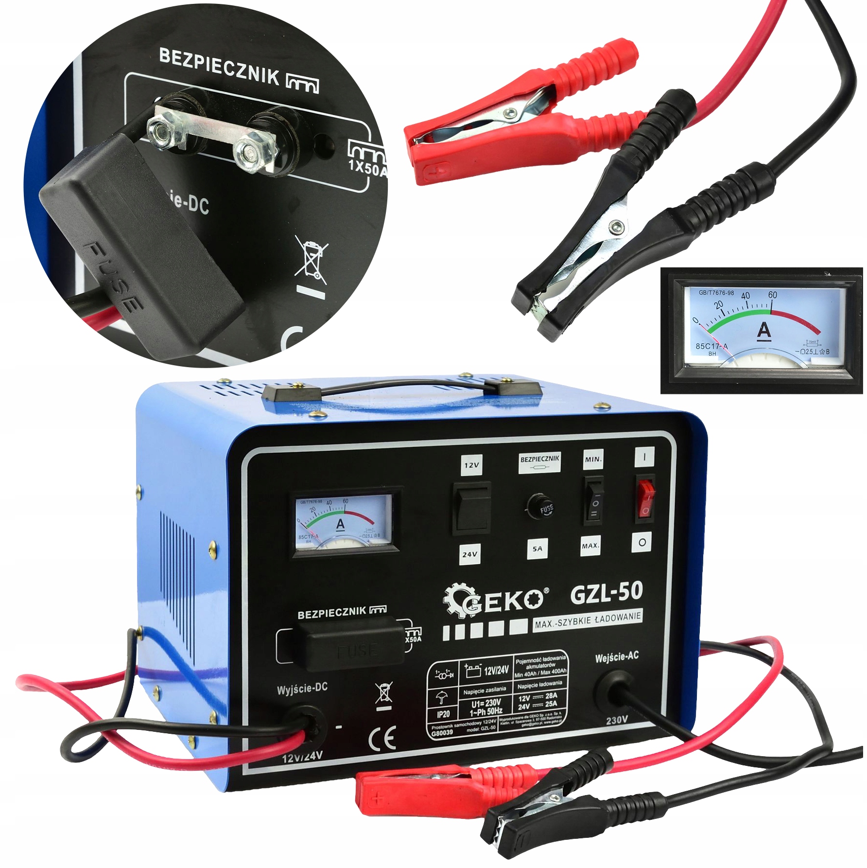 PROSTOWNIK SAMOCHODOWY ŁADOWARKA 12V 24V GEKO za 1320 Kč - Allegro