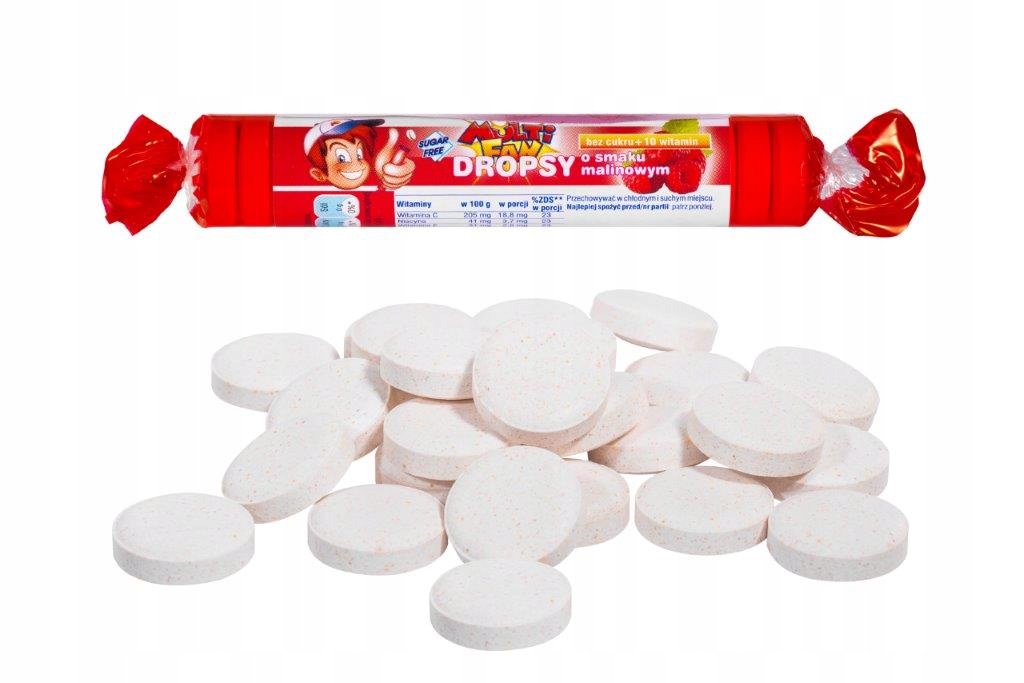 Dropsy malinowe Multifan bez cukru 10 witamin (5907609429377) • Cena ...
