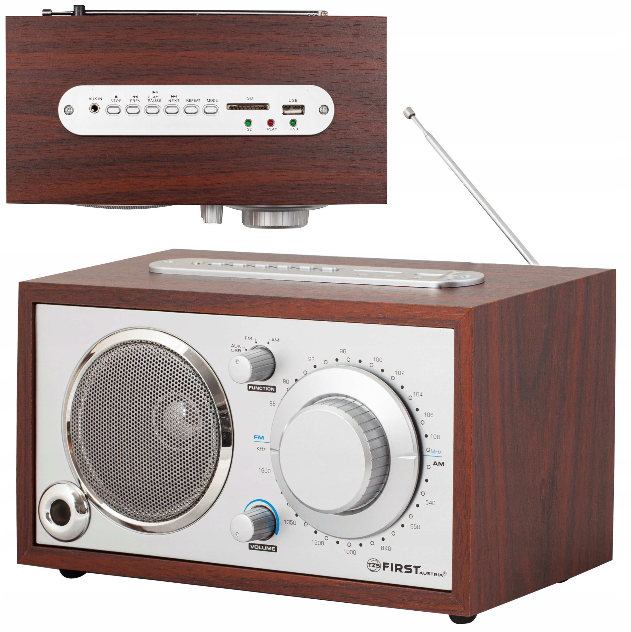 STYLOWE DREWNIANE RADIO FM AUX RETRO FIRST AUSTRIA - Sklep, Opinie ...
