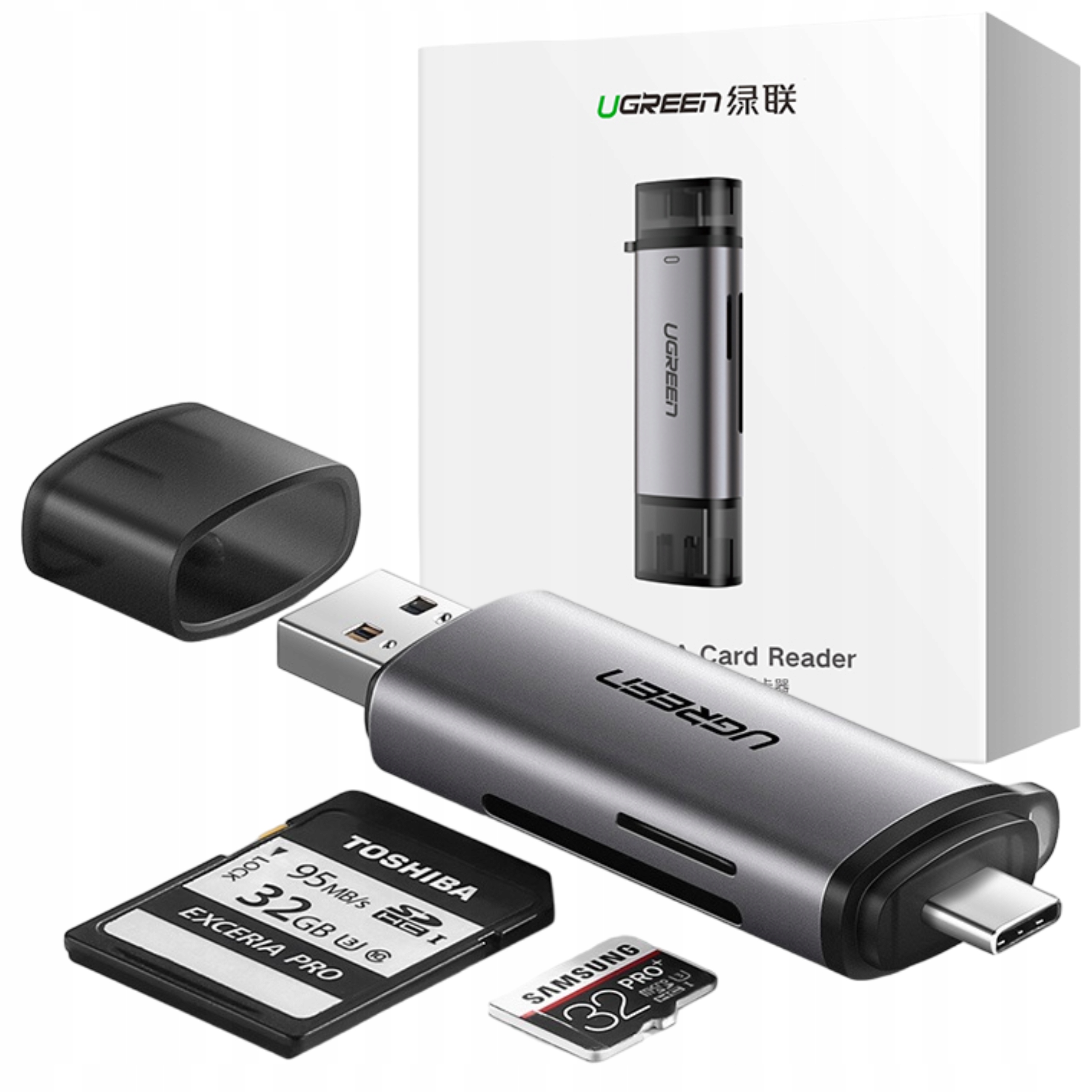 UGREEN Aluminiowy Adapter USB 3.0 SB-C 2w1 Czytnik Kart Pamięci SS ...