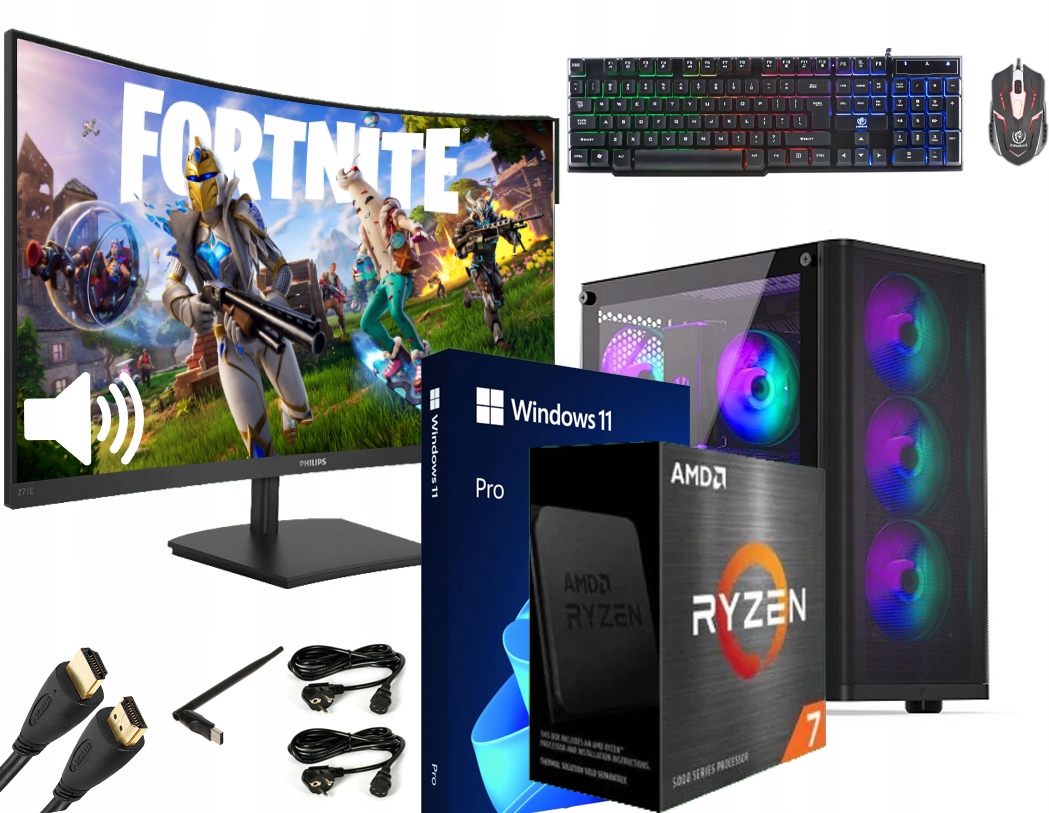 ZESTAW KOMPUTER GAMINGOWY FusionV Ryzen 7 Vega8 64GB 2TB M.2 Do Gier ...