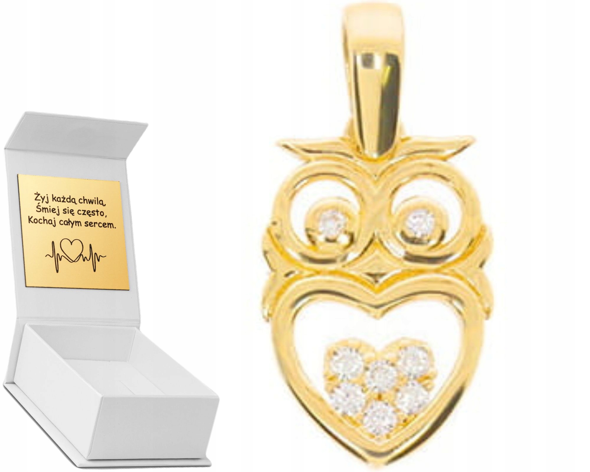 ZŁOTA ZAWIESZKA SOWA Z CYRKONIAMI PRÓBA 585 14K PREZENT GRAWER • Cena, Opinie • Wisiorki ...