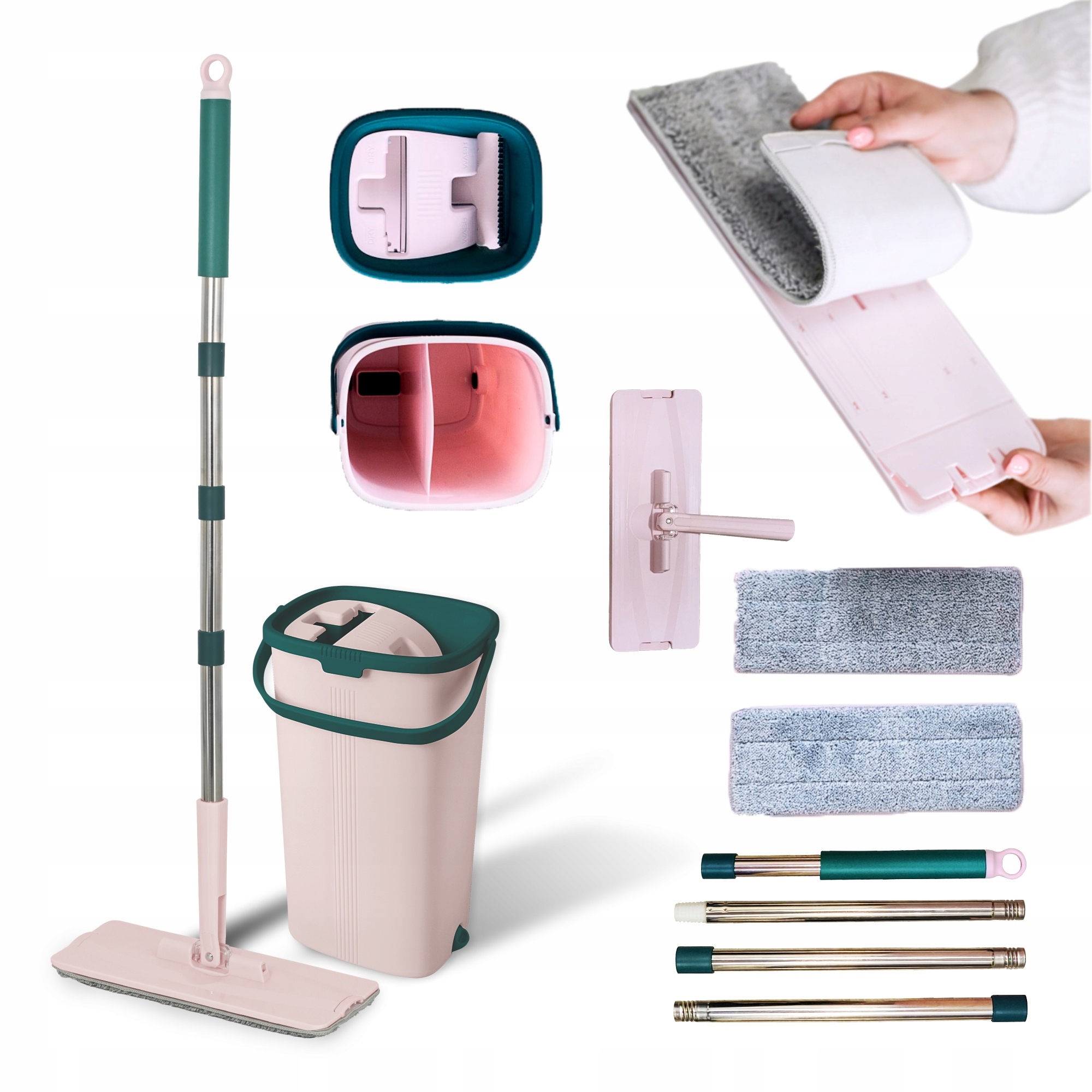 YORK MOP PŁASKI obrotowy HANDY WIADRO DWUKOMOROWE Z WYCISKACZEM KIJ ...