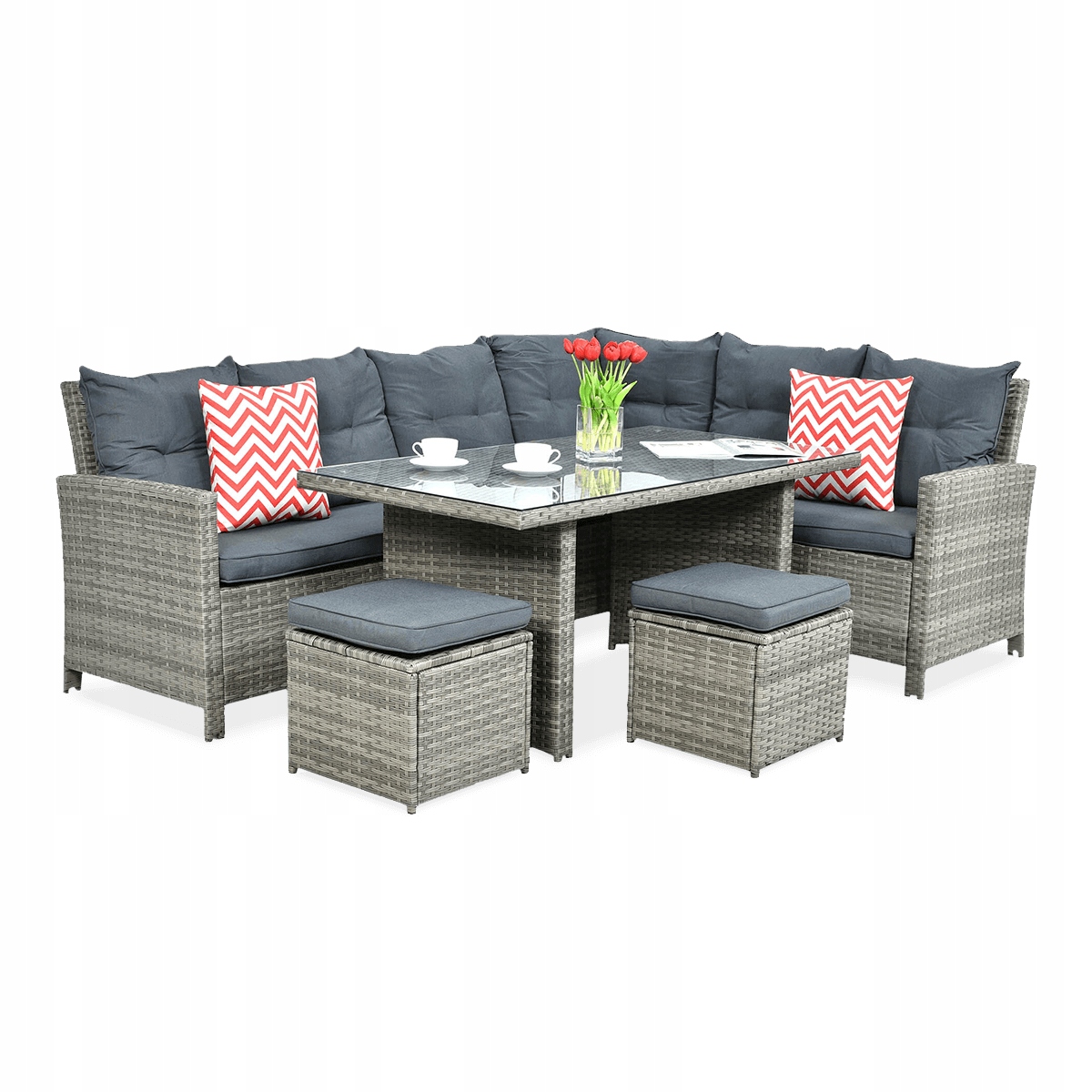 NAROŻNIK OGRODOWY zestaw MEBLI do ogrodu z technorattanu IBIZA Grey ...