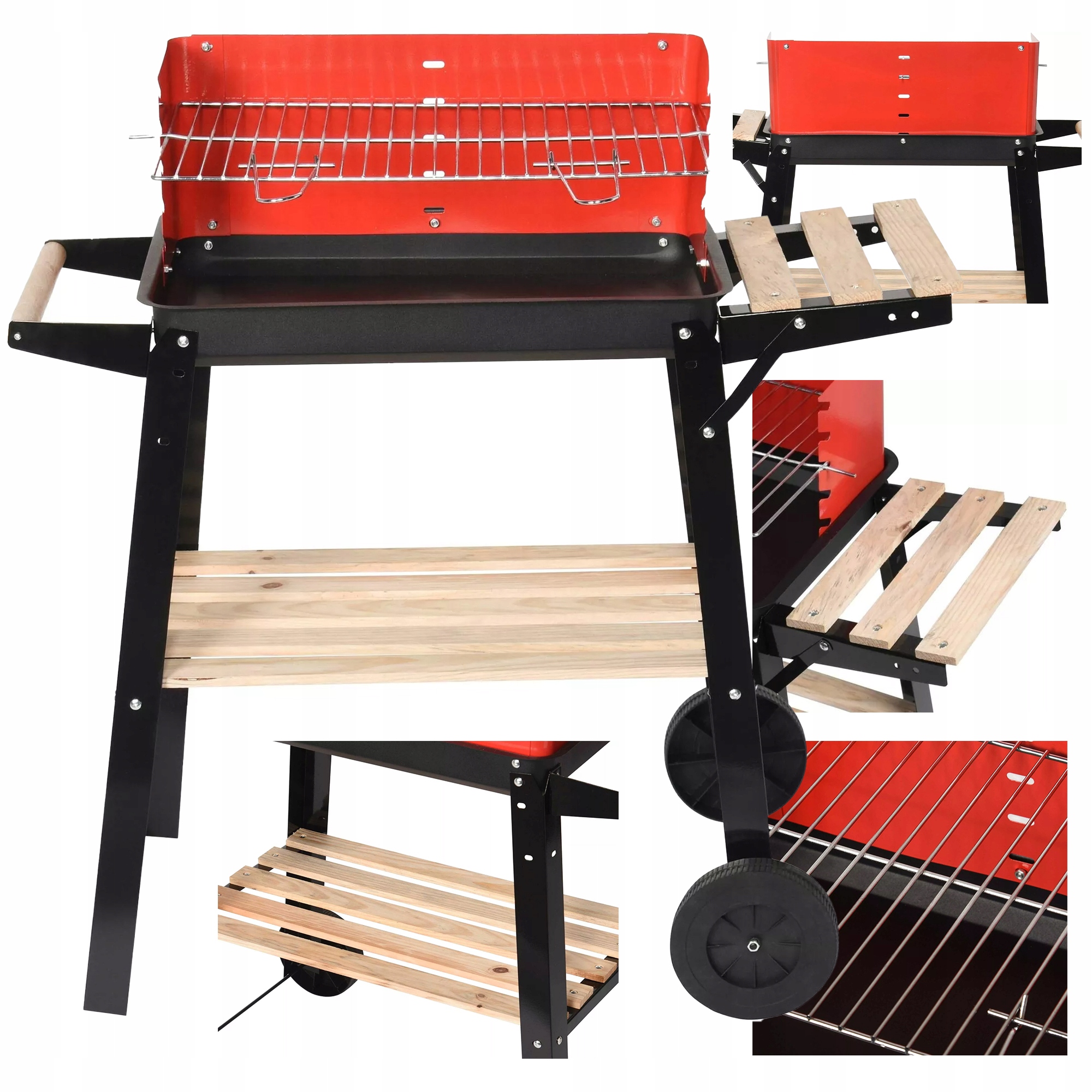 ZAHRADNÍ UHLÍKOVÝ GRIL Rino Garden CHROMOVANÝ ROŠT [55 cm] DŘEVĚNÁ ...