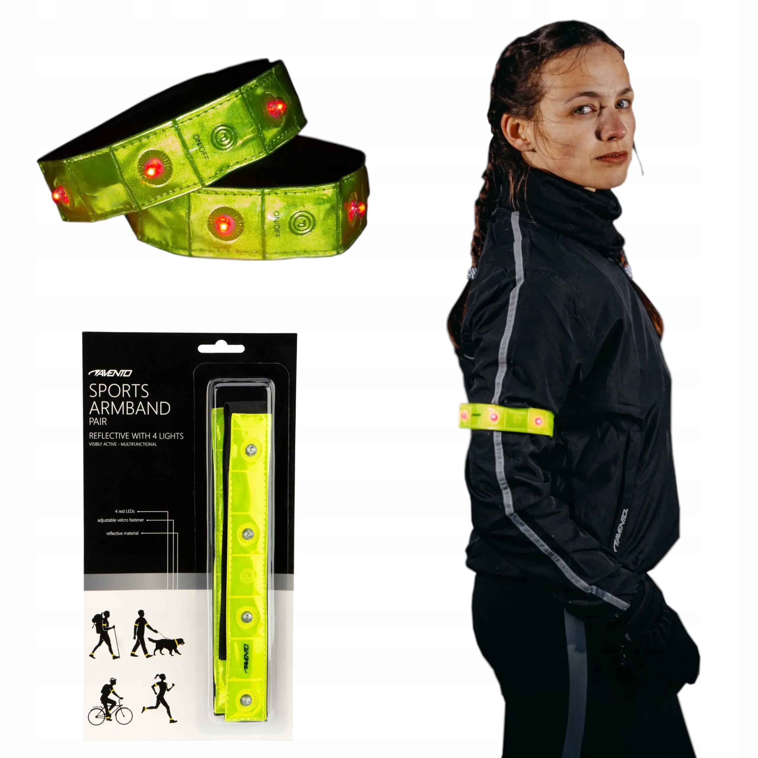 Opaski odblaskowe do biegania LED na rękę ramię rower AVENTO x2 - 74OJ ...