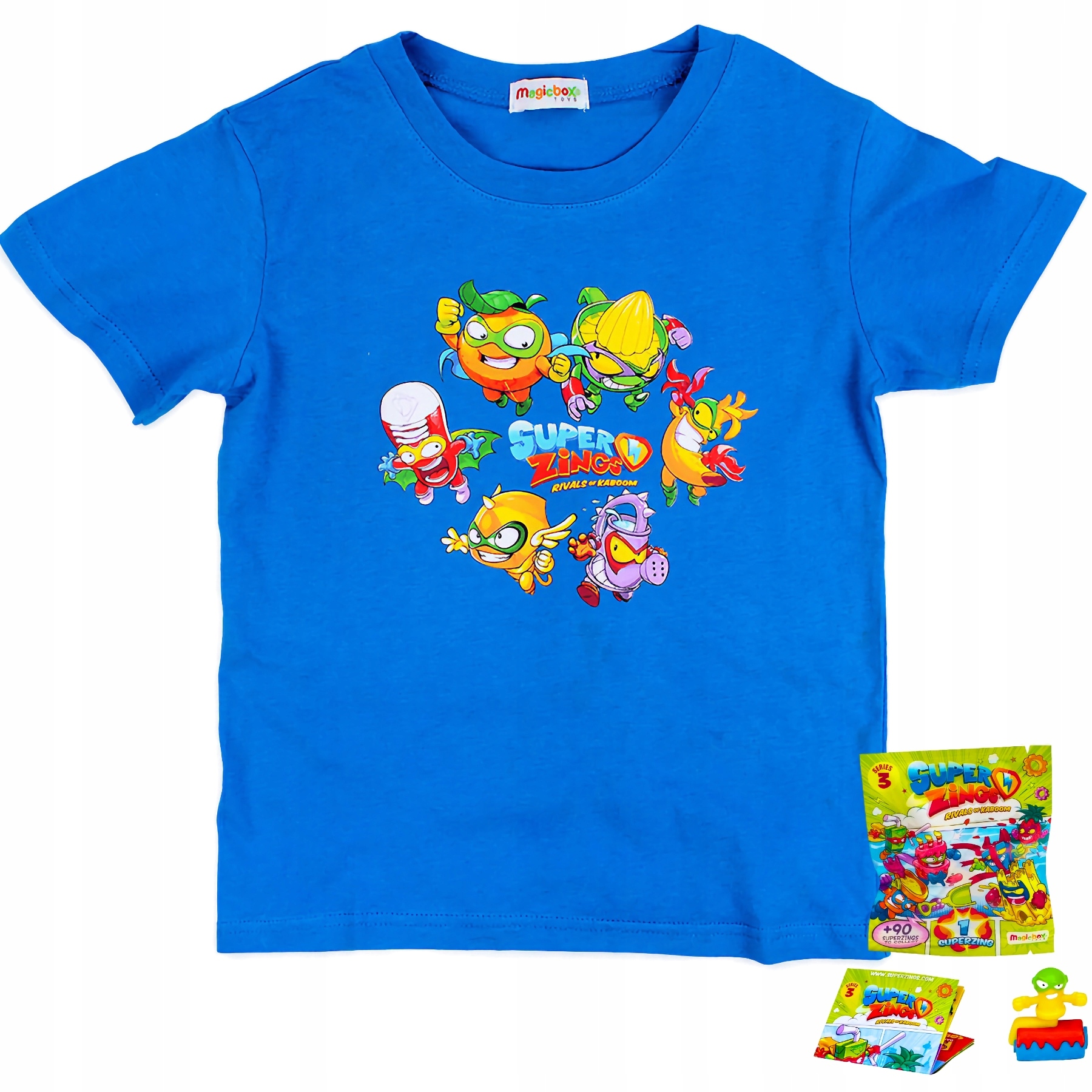 ORYGINALNY T-SHIRT SUPER ZINGS NIEBIESKI PLUS SASZETKA Z FIGURKĄ, roz ...