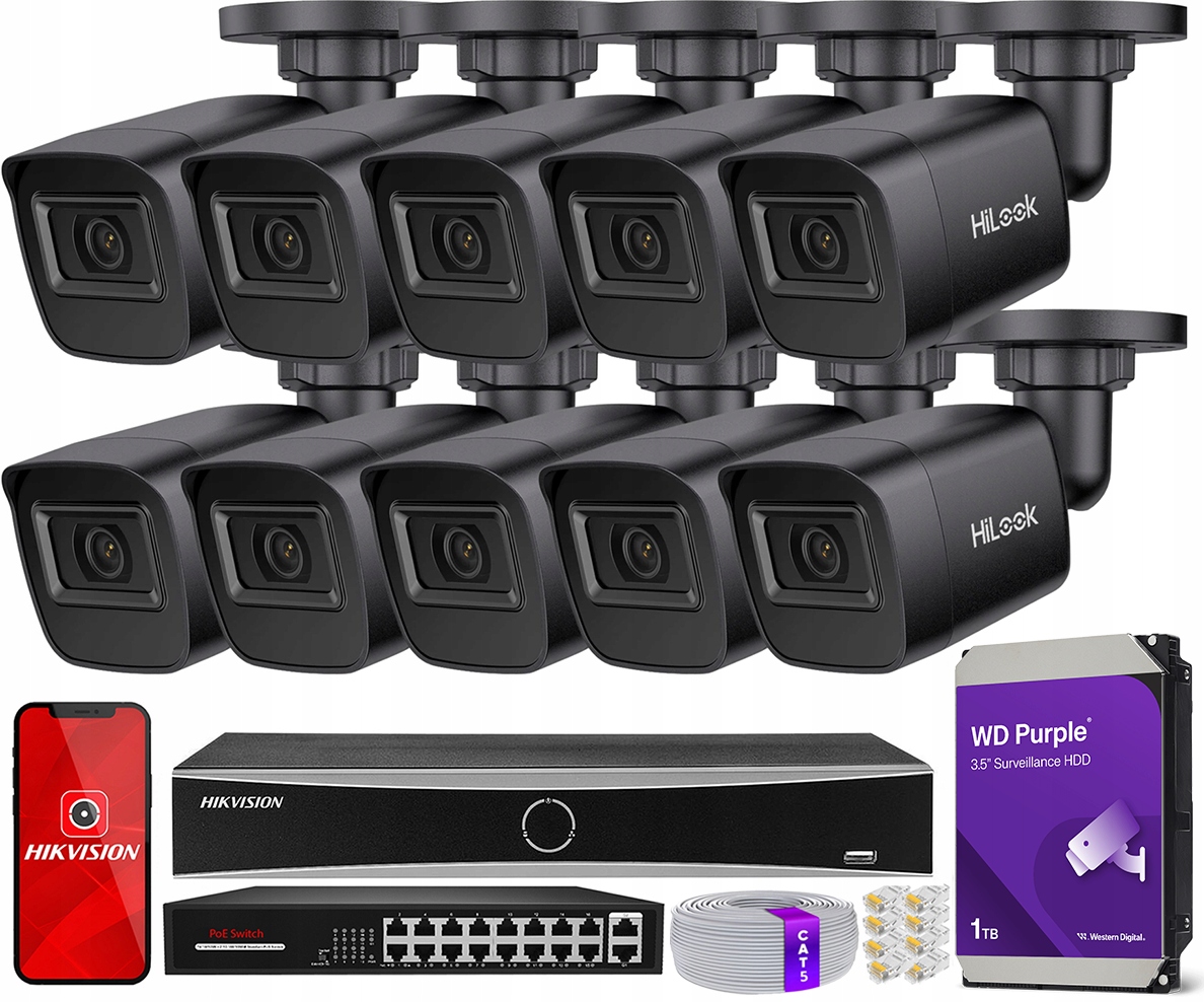 HIKVISION IP Megfigyelő Rendszer Készlet 10 db IPC-B141H-C 4MPx ...