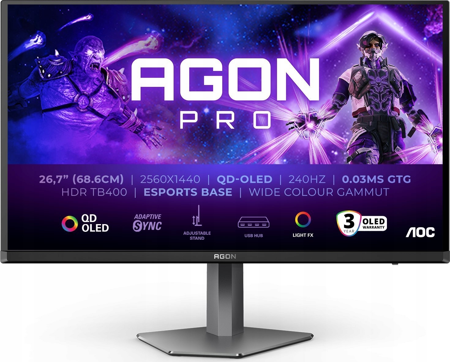 Monitor AOC AGON PRO AG276QZD2 26,7" 2K QD-OLED 240Hz 0,03ms Gamingowy ...
