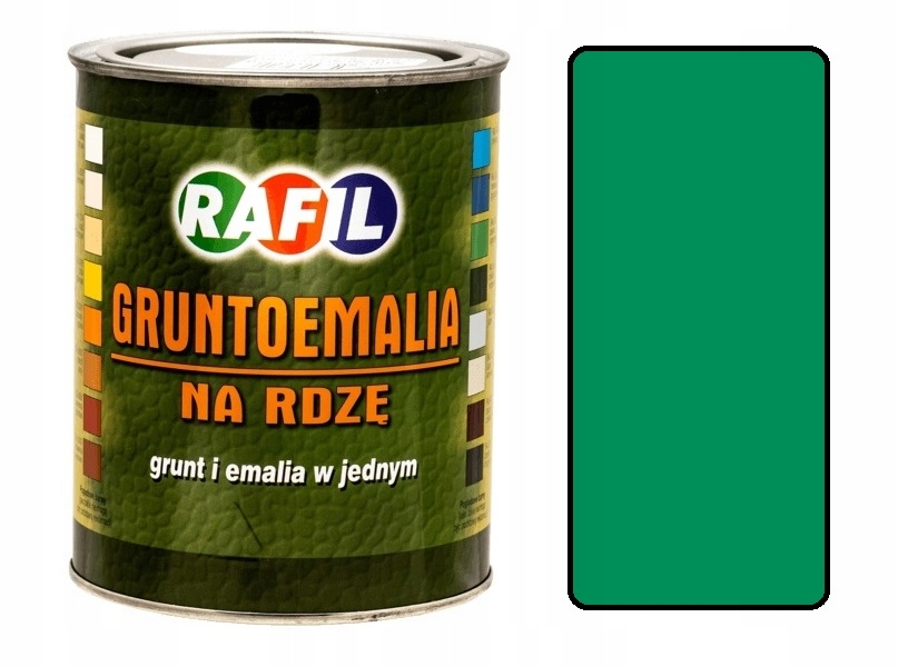 Gruntoemalia na rdzę RAFIL 0,8L zielona s. RAL6032 (96013496) • Cena ... Gruntoemalia na rdzę RAFIL 0,8L zielona s. RAL6032 (96013496) • Cena ...