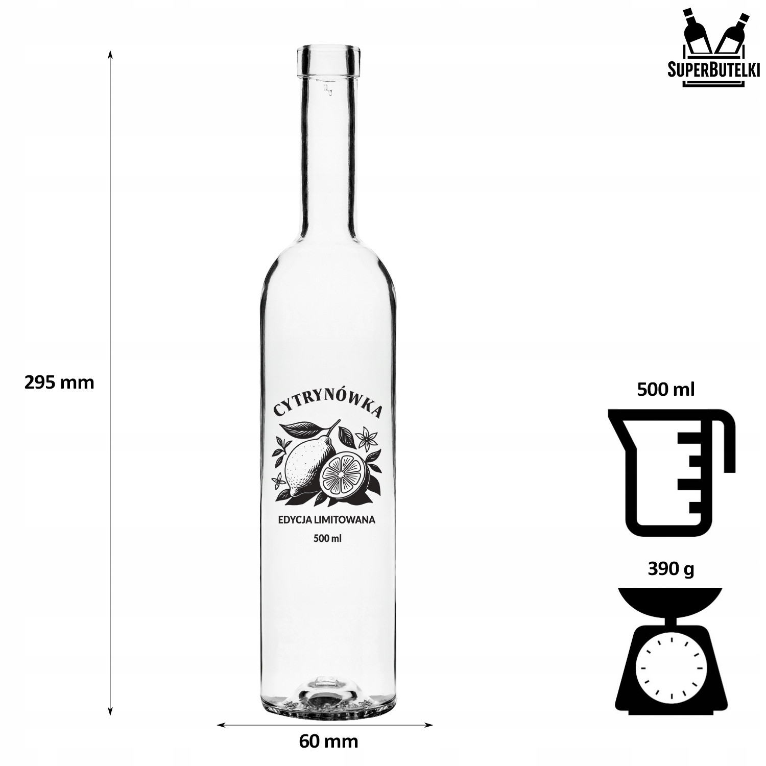 BUTELKA SZKLANA CYTRYNÓWKA NA WÓDKĘ NALEWKI FUTURA 500 ml Z KORKIEM 0,5 ...