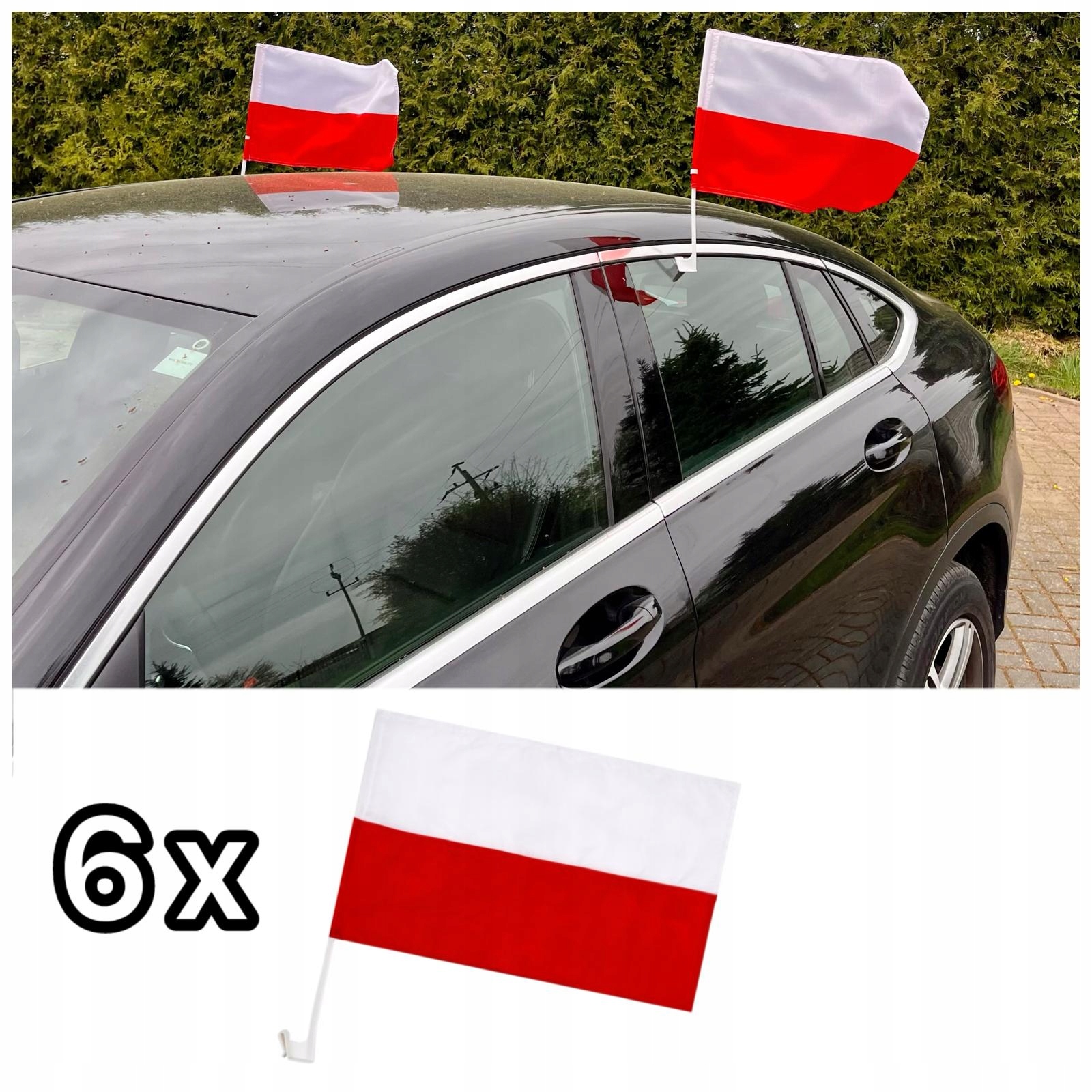 FLAGA POLSKI na SAMOCHÓD Flagi Polska na AUTO |ZESTAW 6 Flag| Na ...