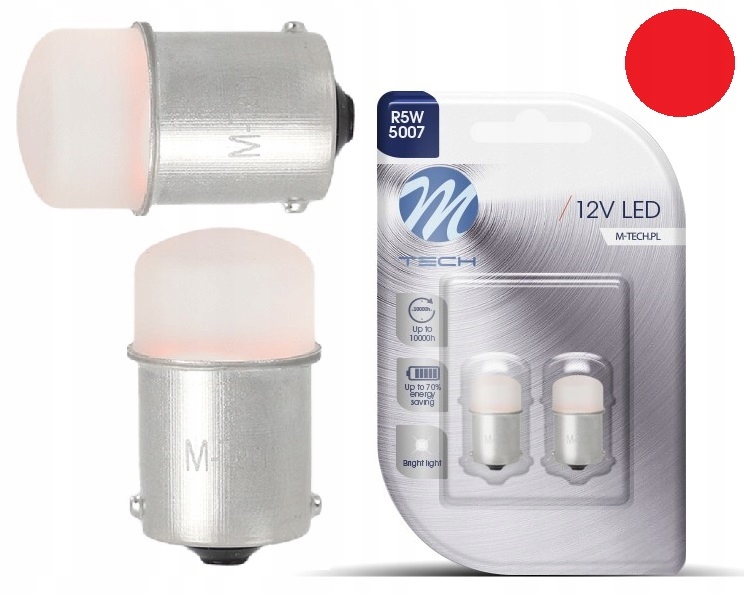 Żarówki LED P21W R5W R10W 1156 Ba15S CZERWONA RED 5901508529312 za 15 ...