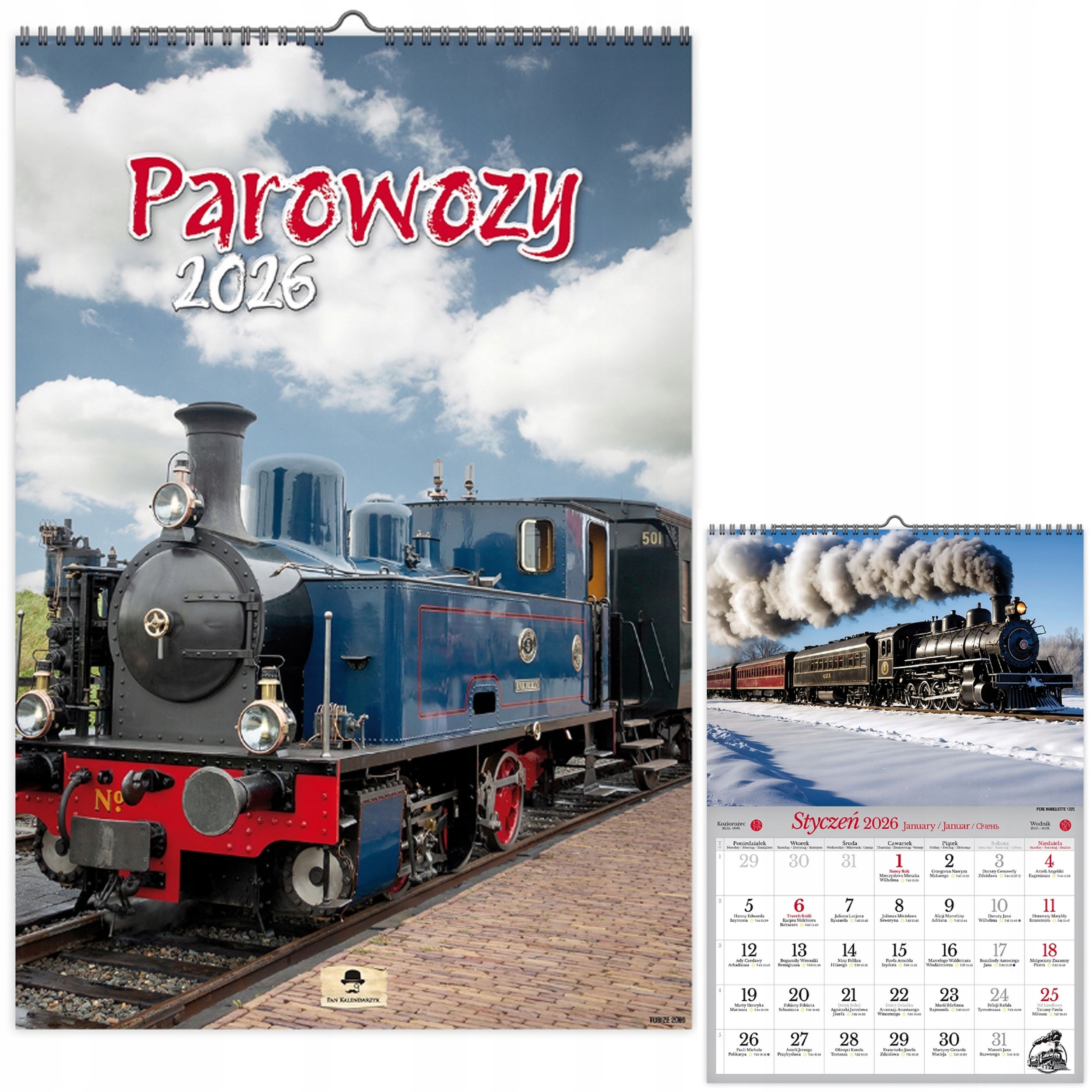 Kalendarz 2026 ścienny planszowy 32x47cm PAROWOZY 17923383103 - Sklepy ...