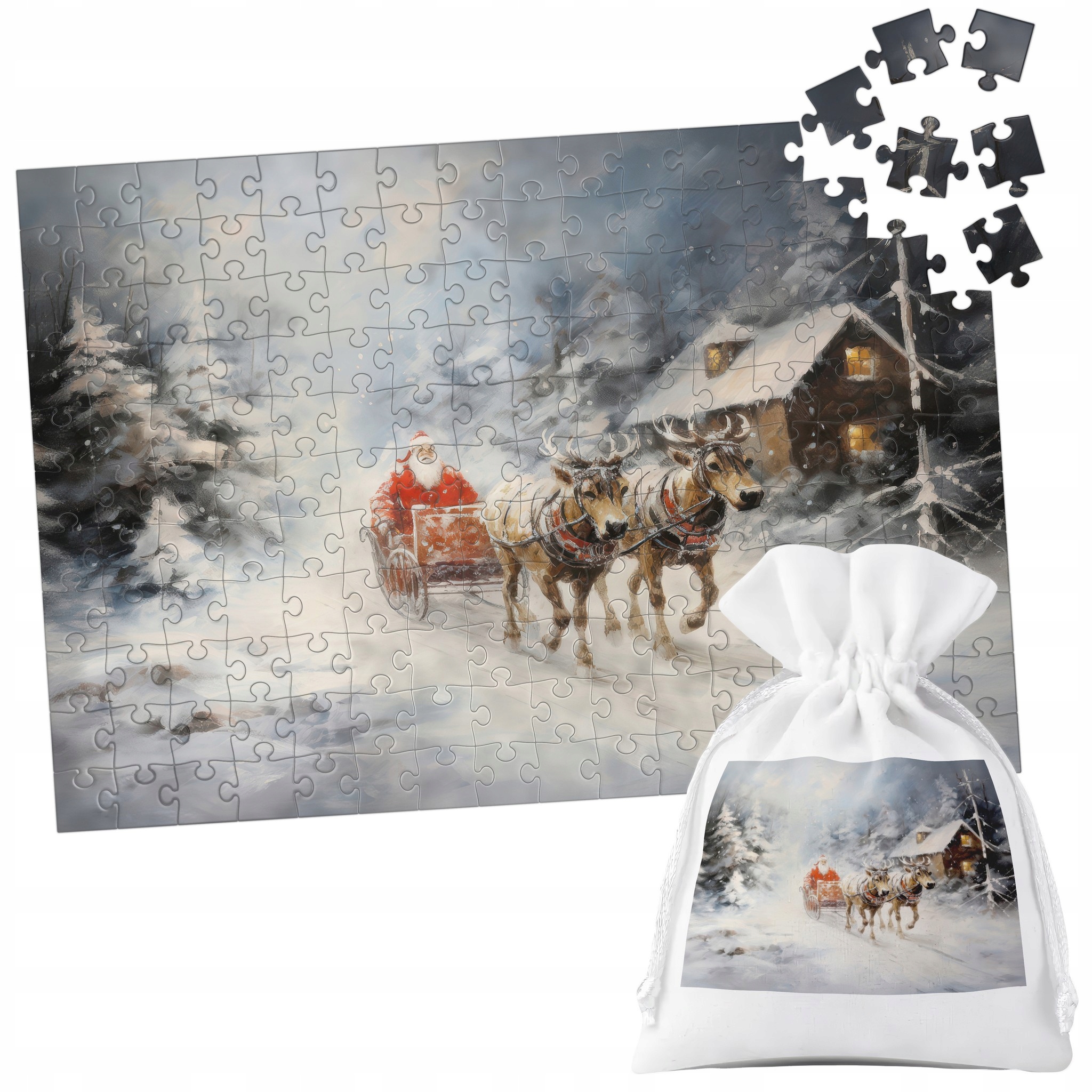 HAGYOMÁNYOS PUZZLE - KARÁCSONYI TÉLAPÓ RÉN SZARVAS AJÁNDÉK – 120 db-os ...