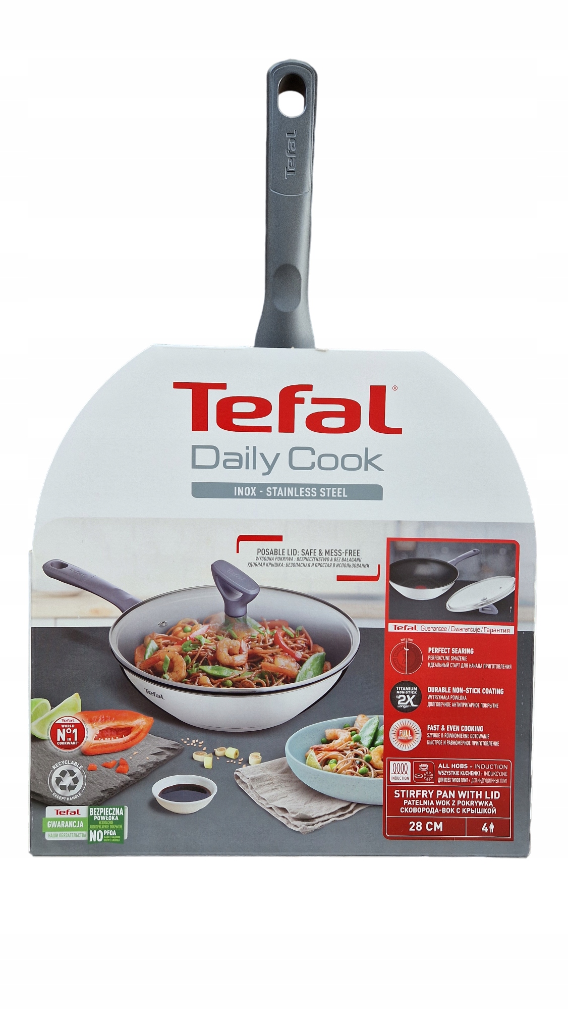 Wok z pokrywką TEFAL Daily Cook 28cm non-stick indukcja stal G7309955 ...