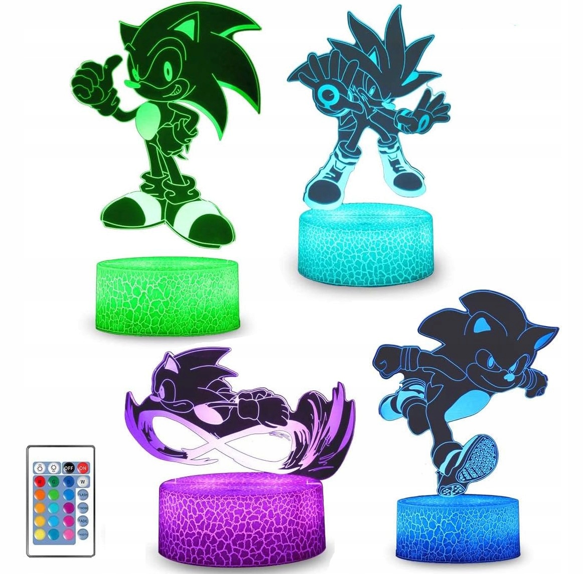 Lampka nocna LED RGB z pilotem, Sonic 3D, 4 panele (637576004738 ...