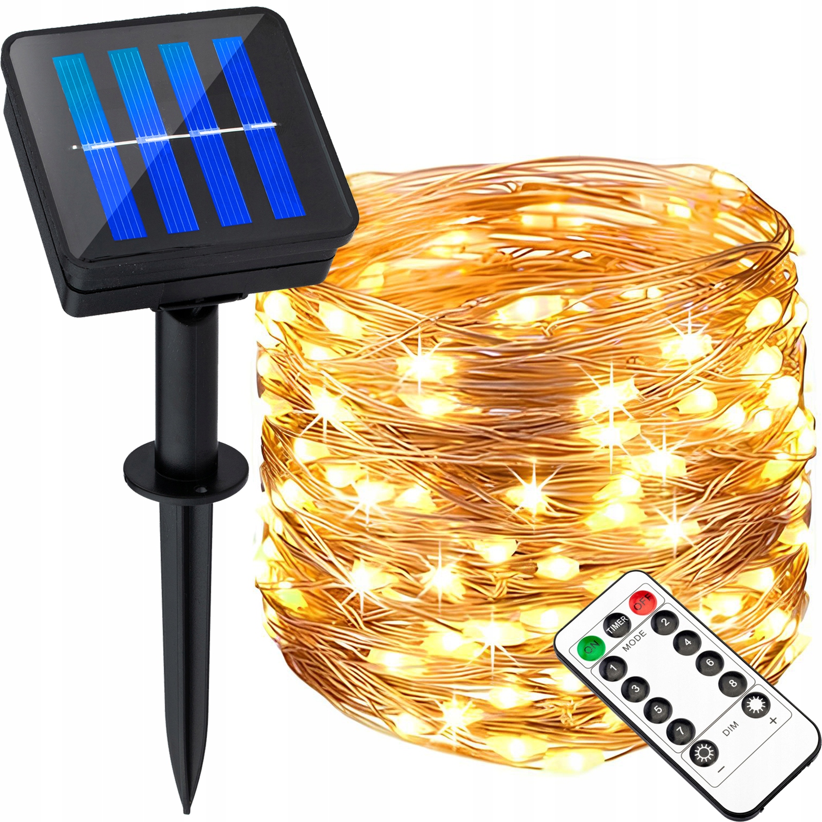 GIRLANDA SOLARNA OGRODOWA DRUCIKI DRUT ŁAŃCUCH ŚWIETLNY 200 LED 21m + PILOT (733612 Lampki ...