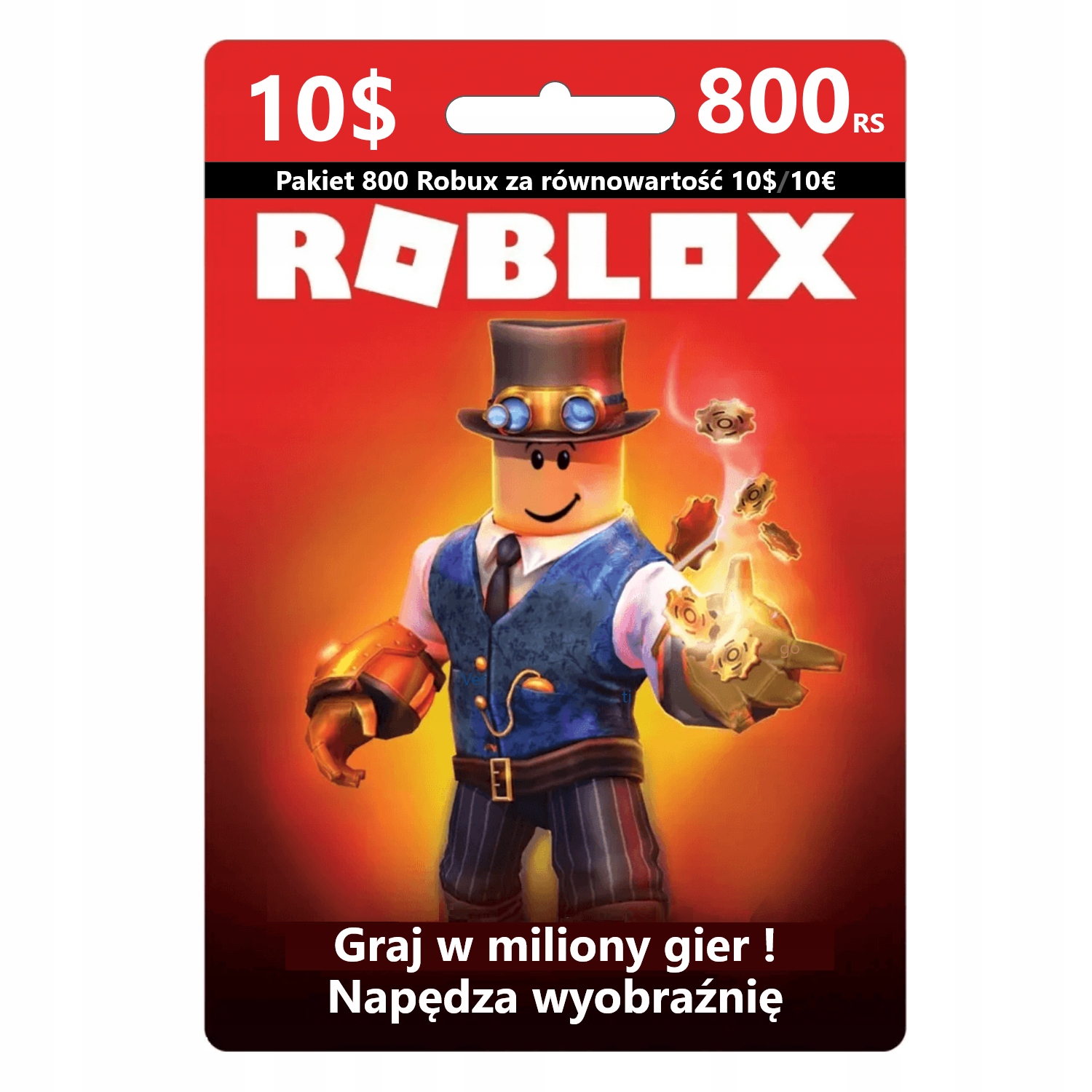 ROBLOX - 800 R$ ROBUX - KARTA KOD PODARUNKOWY $10 - Stan: nowy 43,99 zł ...