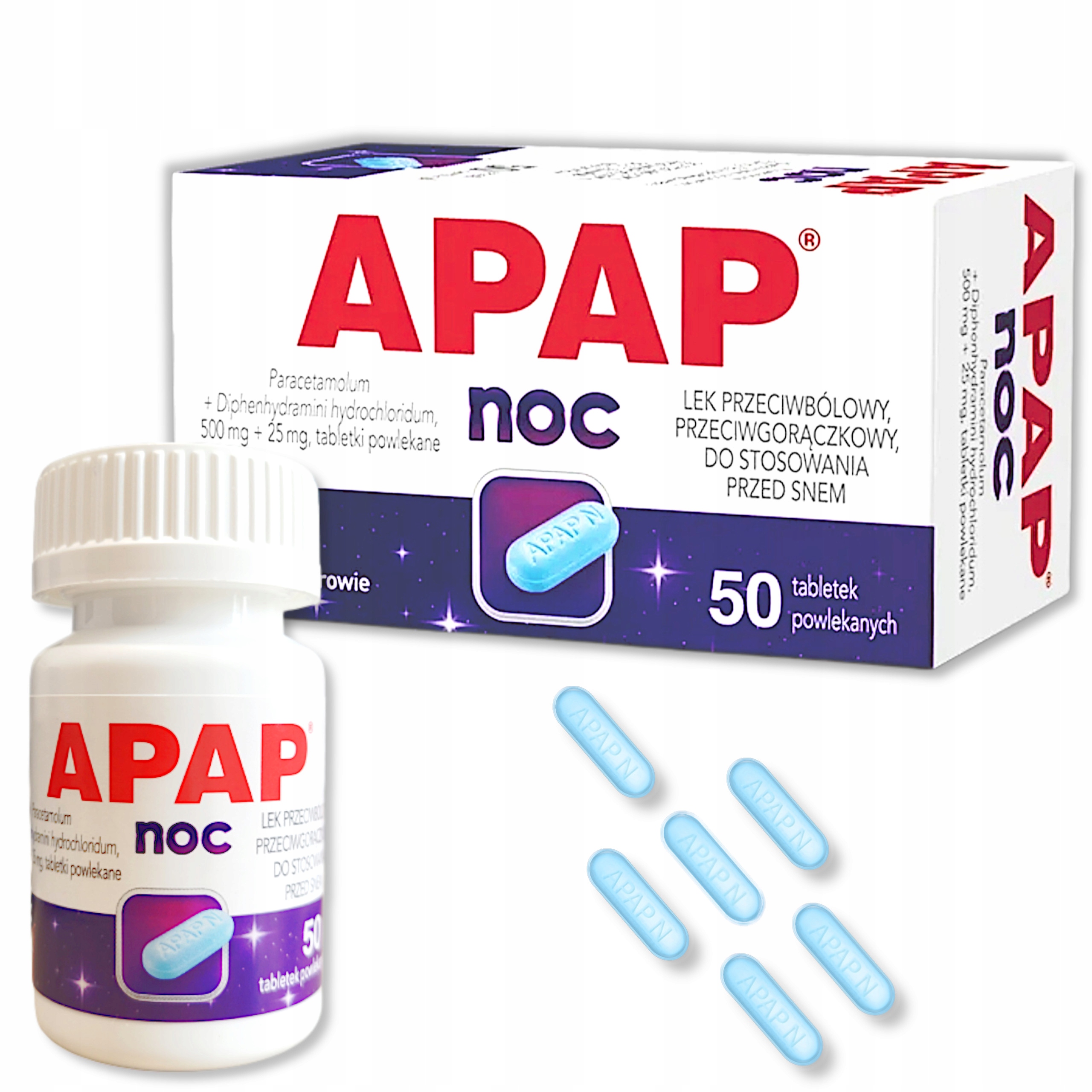 Apap Noc Lek Przeciwbólowy przed snem 50 tabletek (5909990960156 ...