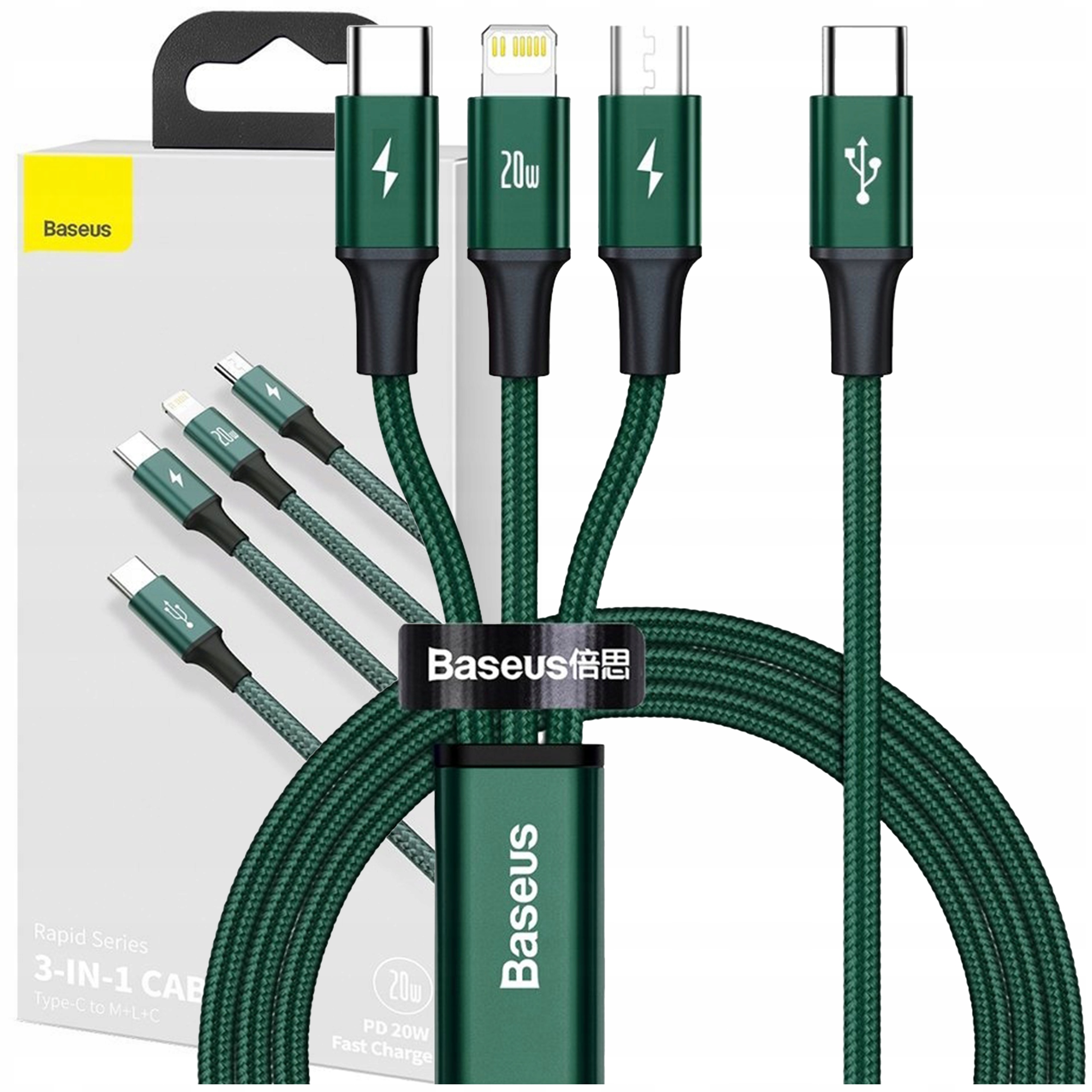 Kabel Baseus USB - USB typ C / microUSB / Lightning 1,5 m zielony - Sklep, Opinie, Cena w Allegro