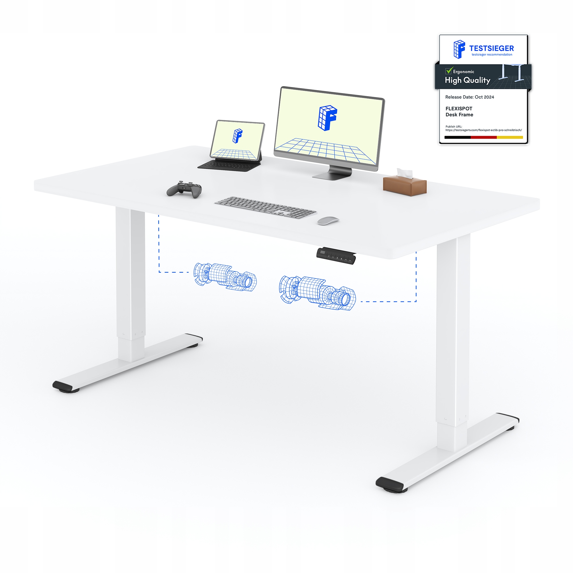 FLEXISPOT 2-silnikowe biurko z elektryczną regulacją wysokości 140*80cm z pełnym blatem, białe ...