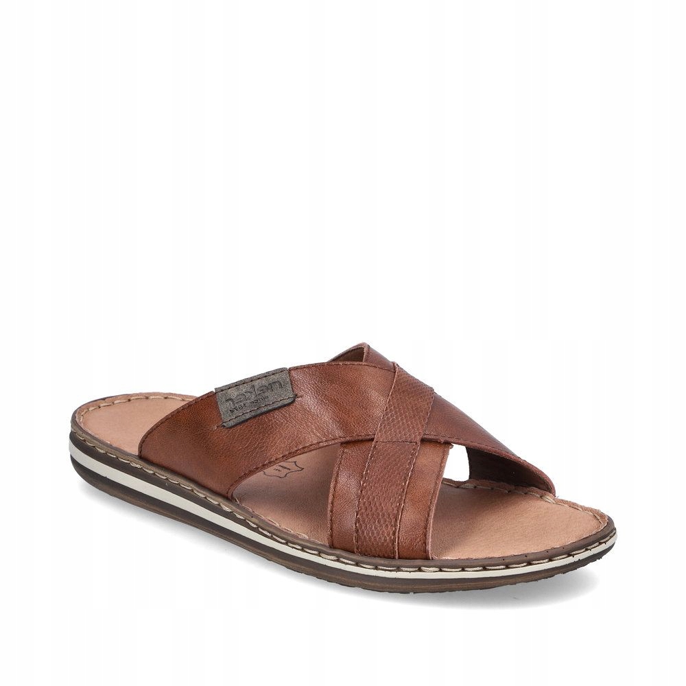 klapki męskie Rieker brązowe Skórzane wygodne letnie buty ...