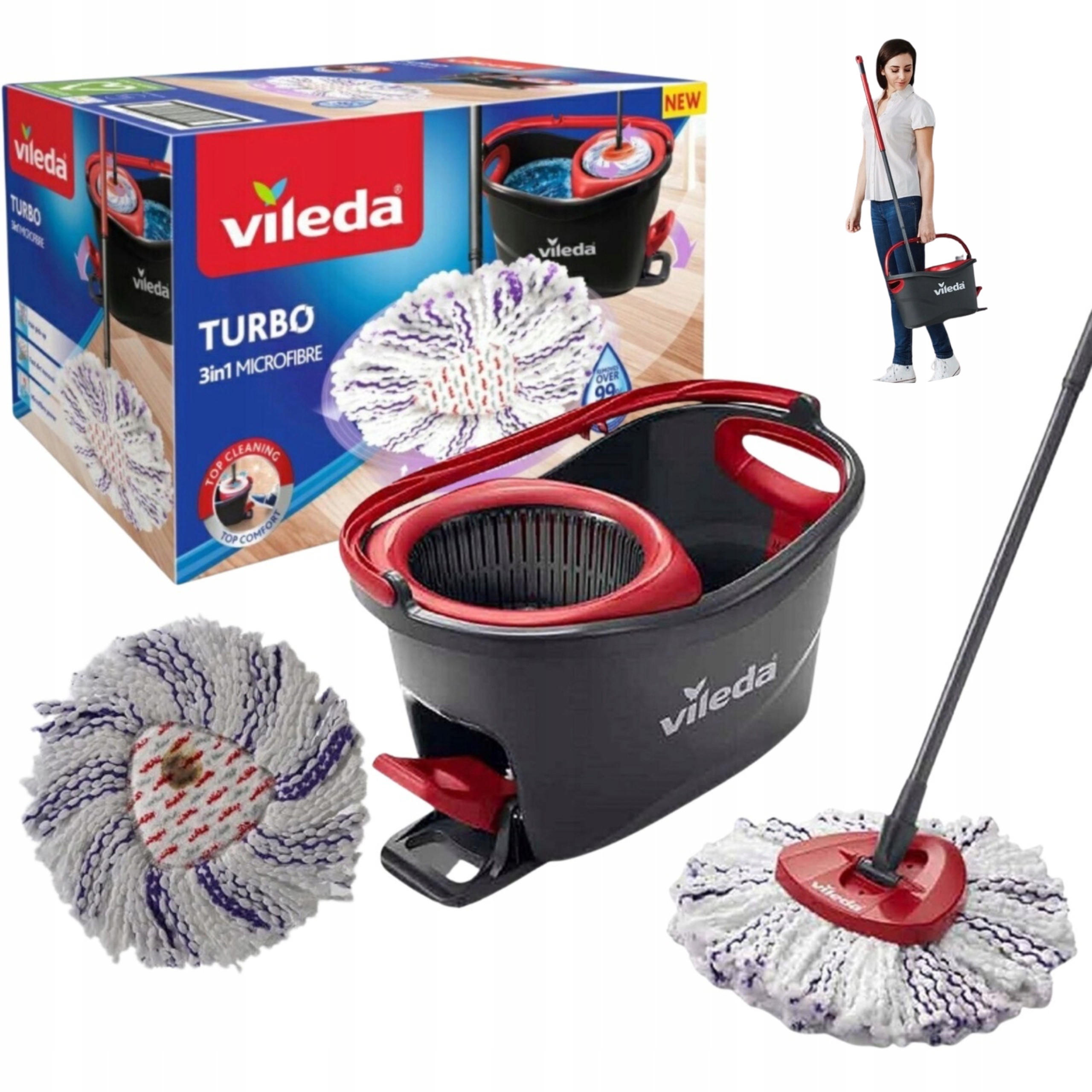 VILEDA Mop obrotowy okrągły TURBO 3w1 Mikrofibra (4023103227446) • Cena ...