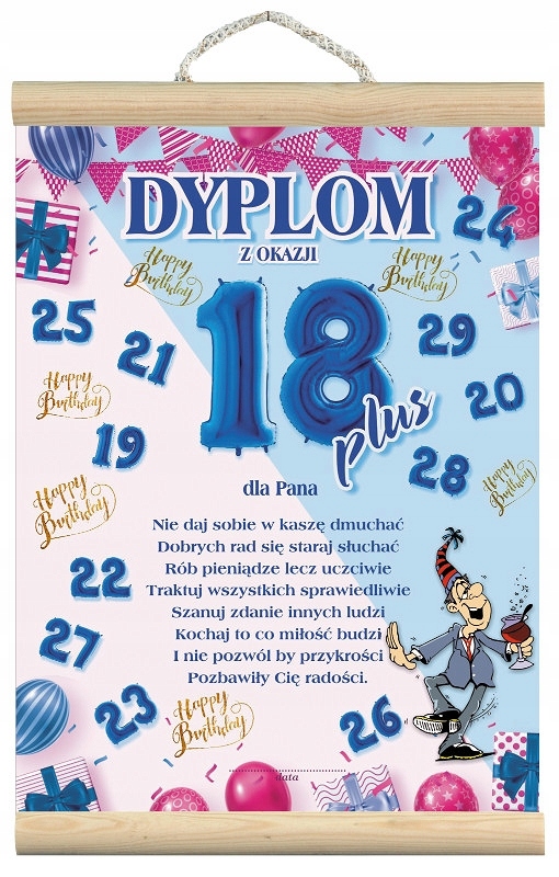 DYPLOM Z OKAZJI 18 URODZIN DLA FACETA CHŁOPAKA (prezent na 18 urodziny dziewczyny chłopaka ...