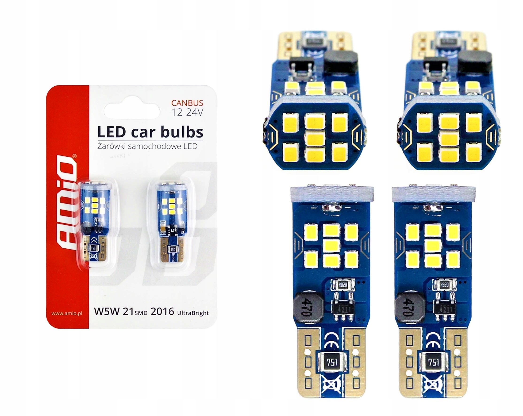 Żarówki LED 2x W5W 5W5 T10 CANBUS 21SMD 2016 MOCNE 5903293024454 za 32 ...