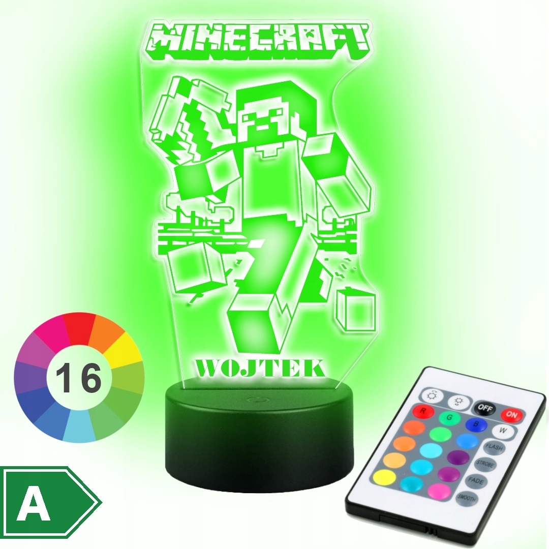 LAMPKA NOCNA LED 3D GRA Minecraft NAPIS IMIE PREZENT (5905947381838 ...