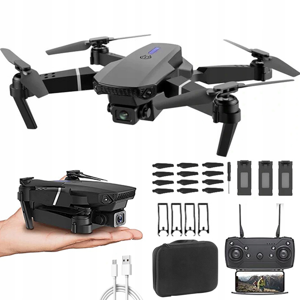 DRON 2 KAMERY 4K HD HRAČKA WIFI VYHÝBÁNÍ SE PŘEKÁŽKÁM VZNÁŠENÍ 100 m 3 x BATERIE za 866.00CZK ...