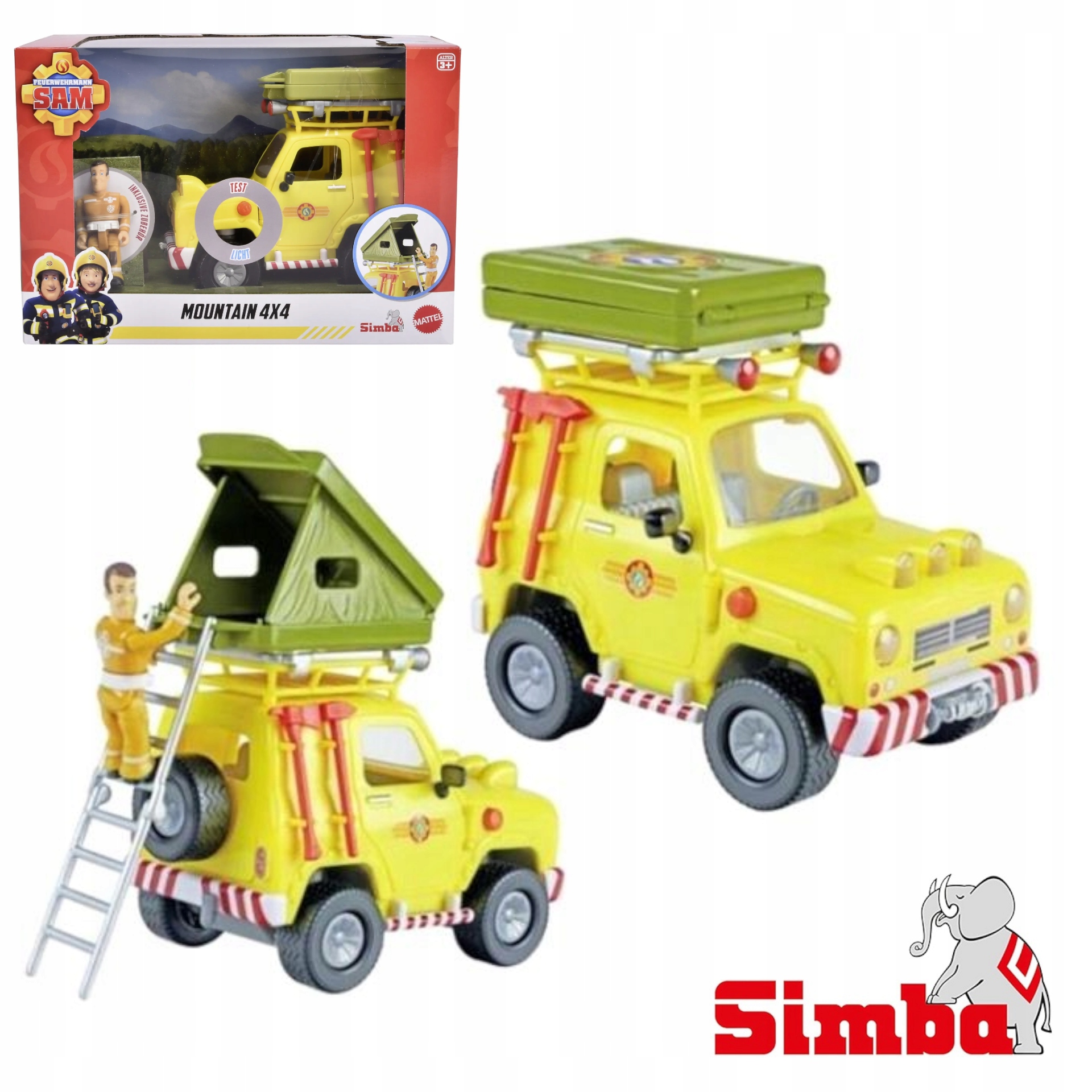 SIMBA STRAŻAK SAM AUTO TERENOWE JEEP 4X4 NAMIOT FIGURKA ZABAWKA DLA ...