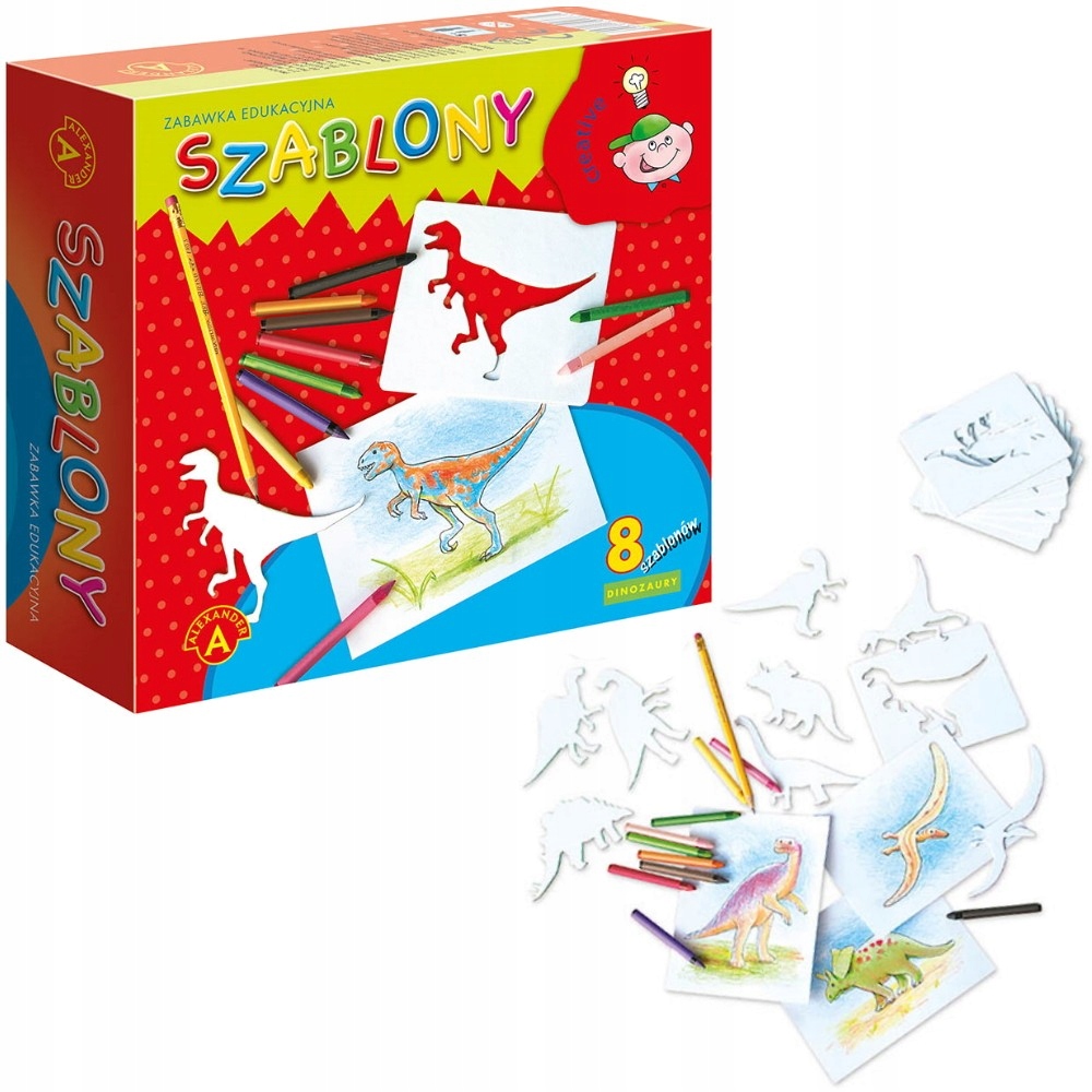 SZABLONY DINOZAURY DO RYSOWANIA + KREDKI ALEXANDER (5906018005776 ...