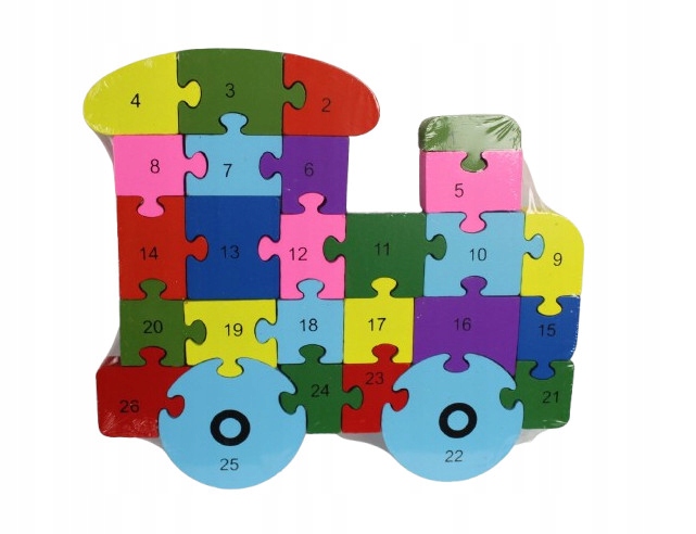 DREWNIANE PUZZLE LITERY CYFRY 3D UKŁADANKA POCIĄG (5903321059762 ...