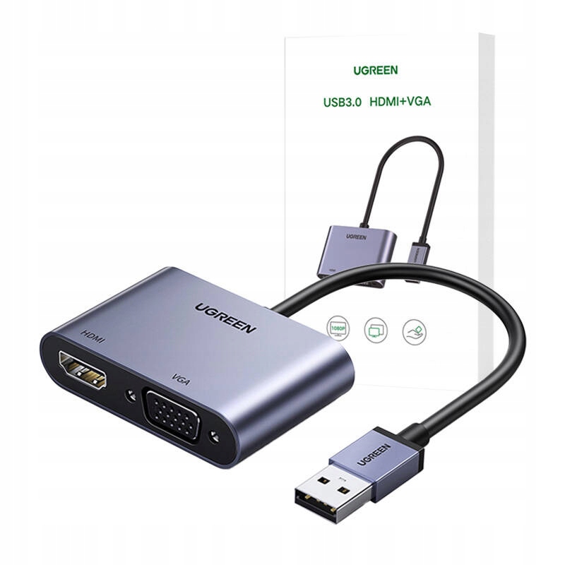 UGREEN ADAPTER PRZEJŚCIÓWKA WIDEO HUB USB-A 3.0 HDMI VGA 1080P 60HZ ...