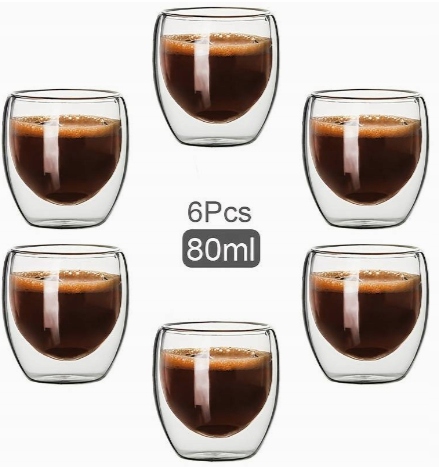 Sada 6 ks sklenených šálok na kávu Espresso latte cappuccino za 21.17EUR - Allegro