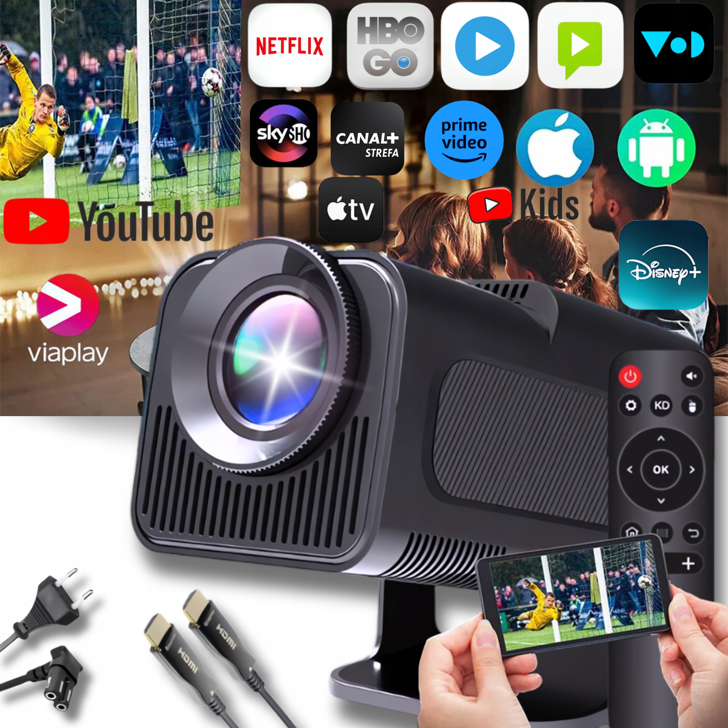 PROJEKTOR 4K HY320 PRO 1080P WERSJA DUŻA RZUTNIK BLUETOOTH 5 WIFI 6 ...