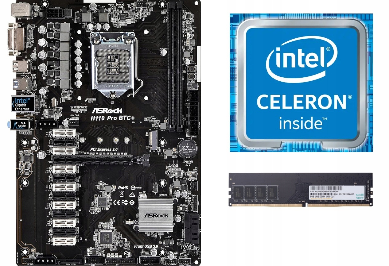 Płyta główna ASRock H110 PRO BTC+ ATX + Intel CELERON + 4GB RAM DDR4 w ...